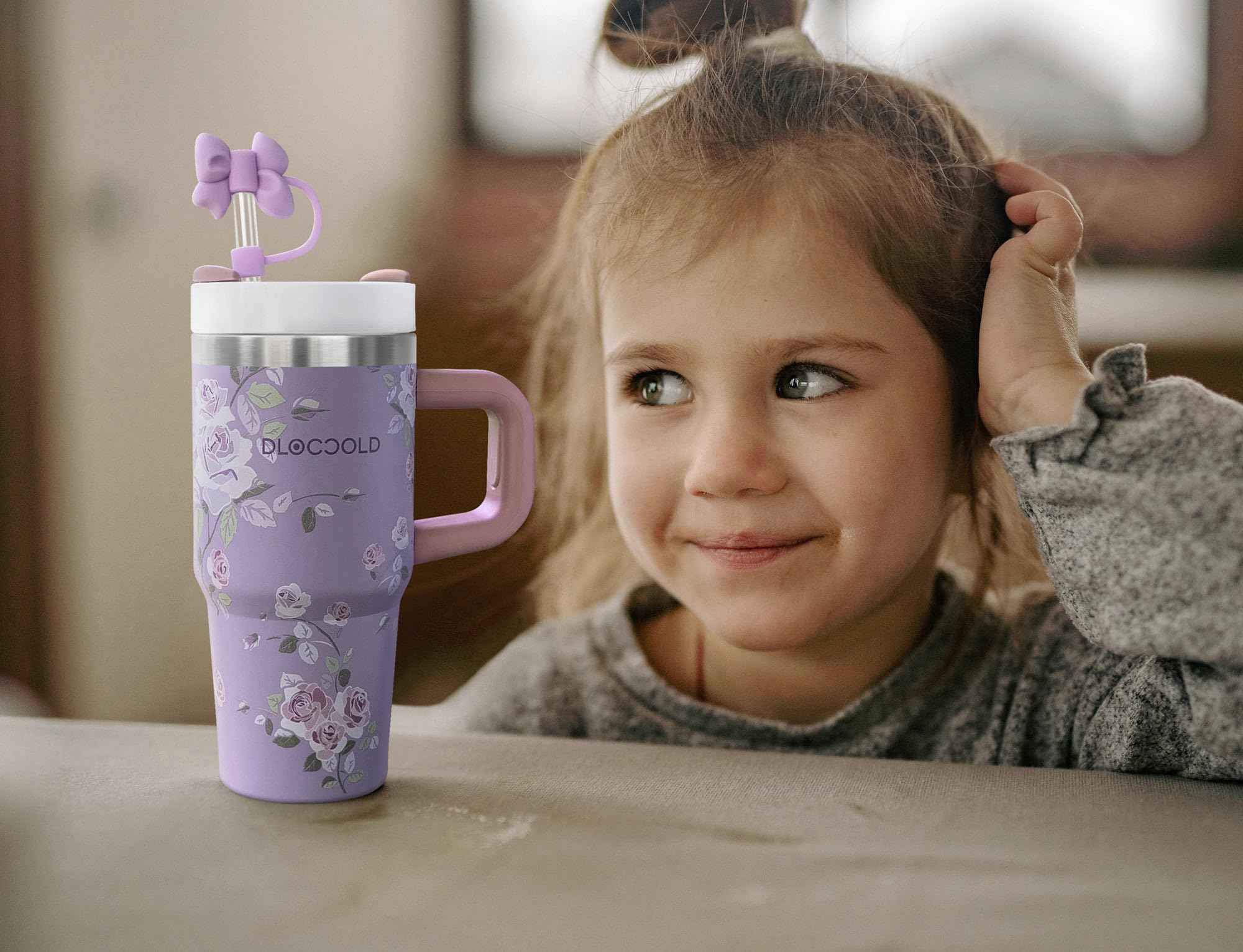 DLOCCOLD 16 Oz Tumbler with Handle & Straw, Stainless Steel Double Wall Insulated Tumbler with Lid, Reusable Cup for Kid, Travel Coffee Mug Cupholder Friendly Gift