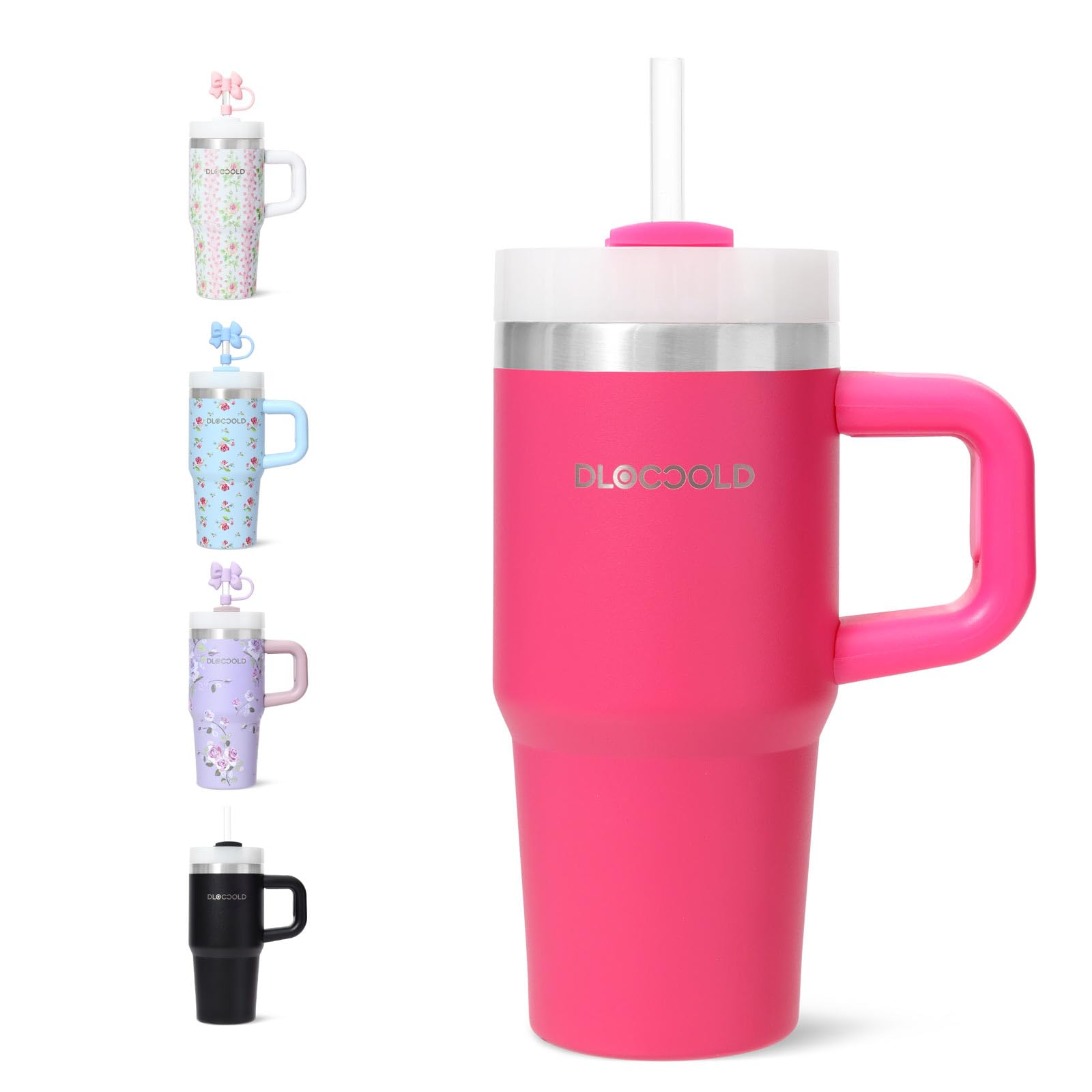 DLOCCOLD 16 Oz Tumbler with Handle & Straw, Stainless Steel Double Wall Insulated Tumbler with Lid, Reusable Cup for Kid, Travel Coffee Mug Cupholder Friendly Gift