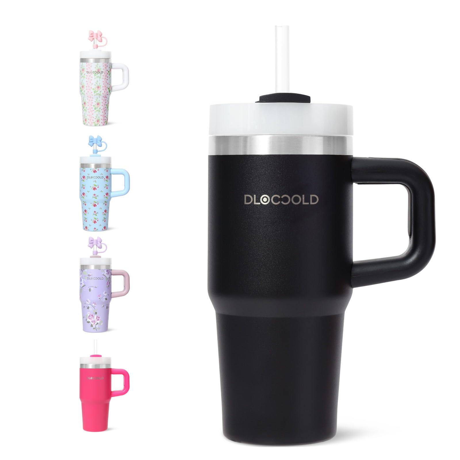 DLOCCOLD 16 oz Stainless Steel Tumbler with Lid and Straw, Double Wall Vacuum Insulated Travel Tumbler with Straw Cover Cap, Reusable Travel Coffee Mug, Cupholder Friendly, Leak Resistant