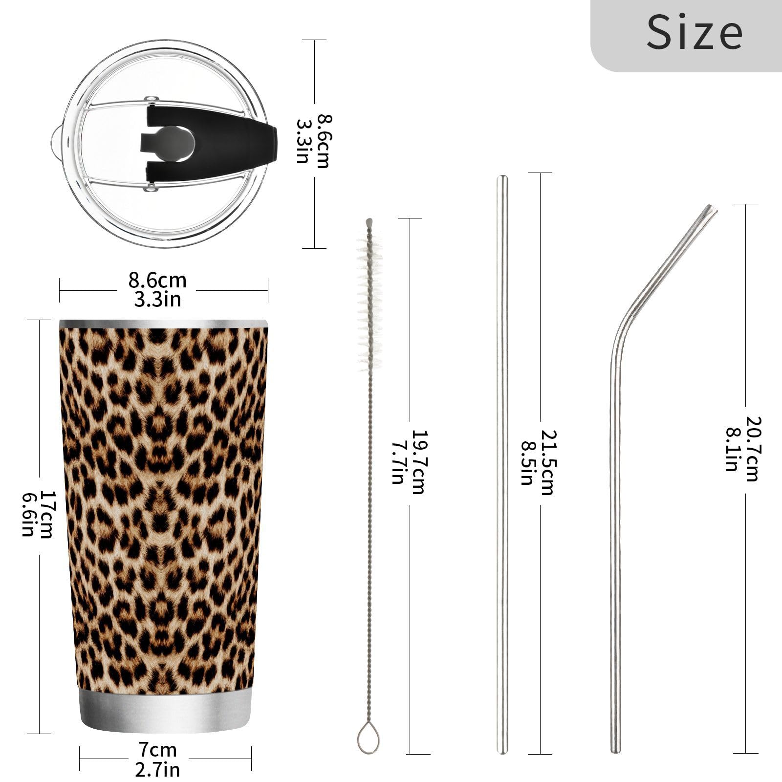 SUABO Leopard Print Cheetah Pattern Tumbler with Lid,Stainless Steel,Vacuum Insulated Coffee Mug,Sport Water Bottle Drinking Cup,Stays Cold/Hot,600 ML
