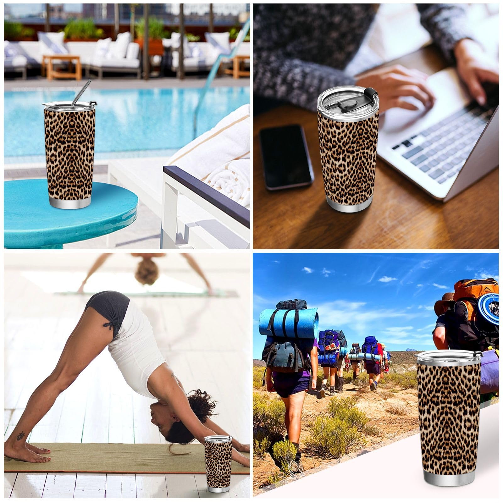 SUABO Leopard Print Cheetah Pattern Tumbler with Lid,Stainless Steel,Vacuum Insulated Coffee Mug,Sport Water Bottle Drinking Cup,Stays Cold/Hot,600 ML