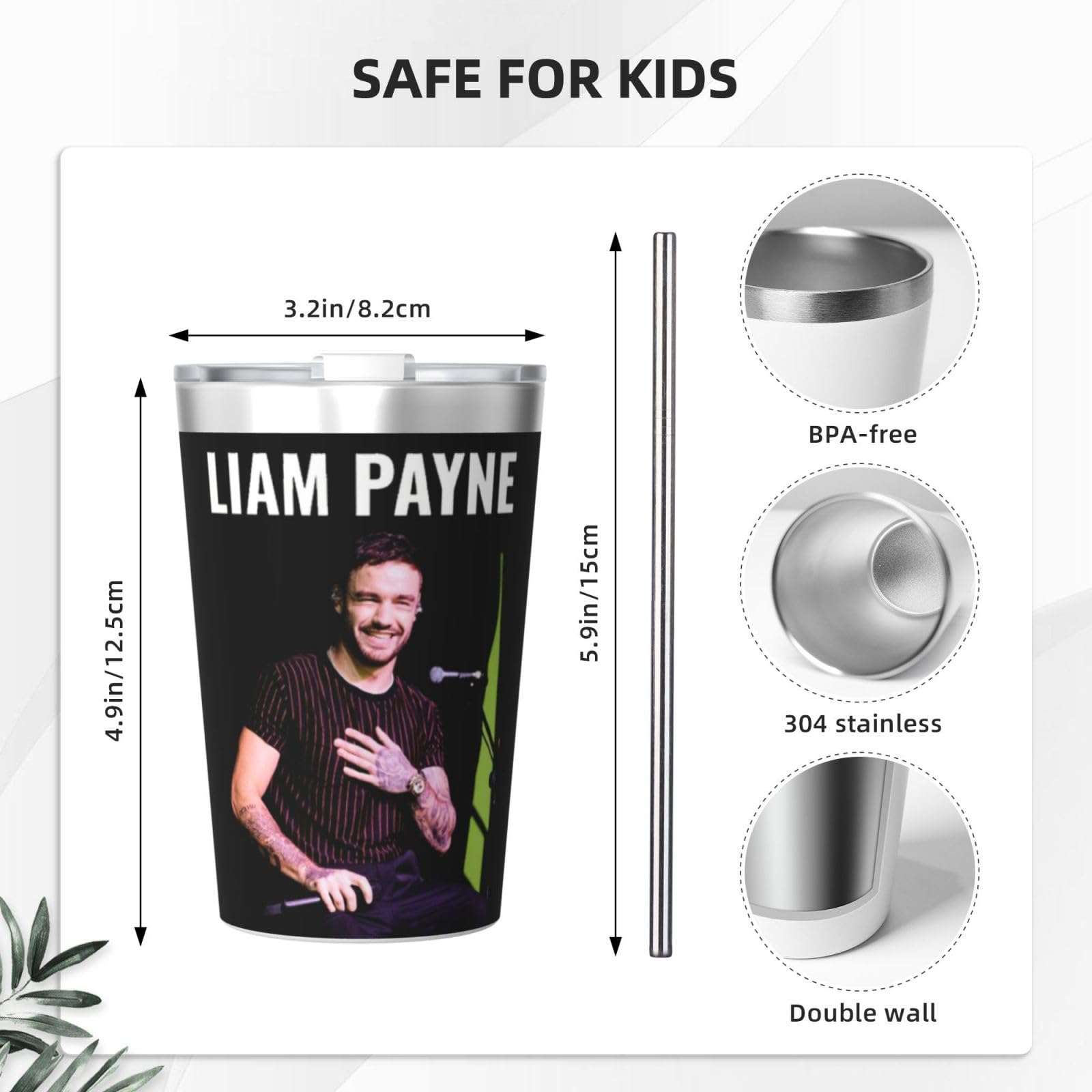 UALWORY Liam Music Payne Tumbler Cup 12oz Travel Coffee Mug with Lid and Straw Stainless Steel Insulated Mugs