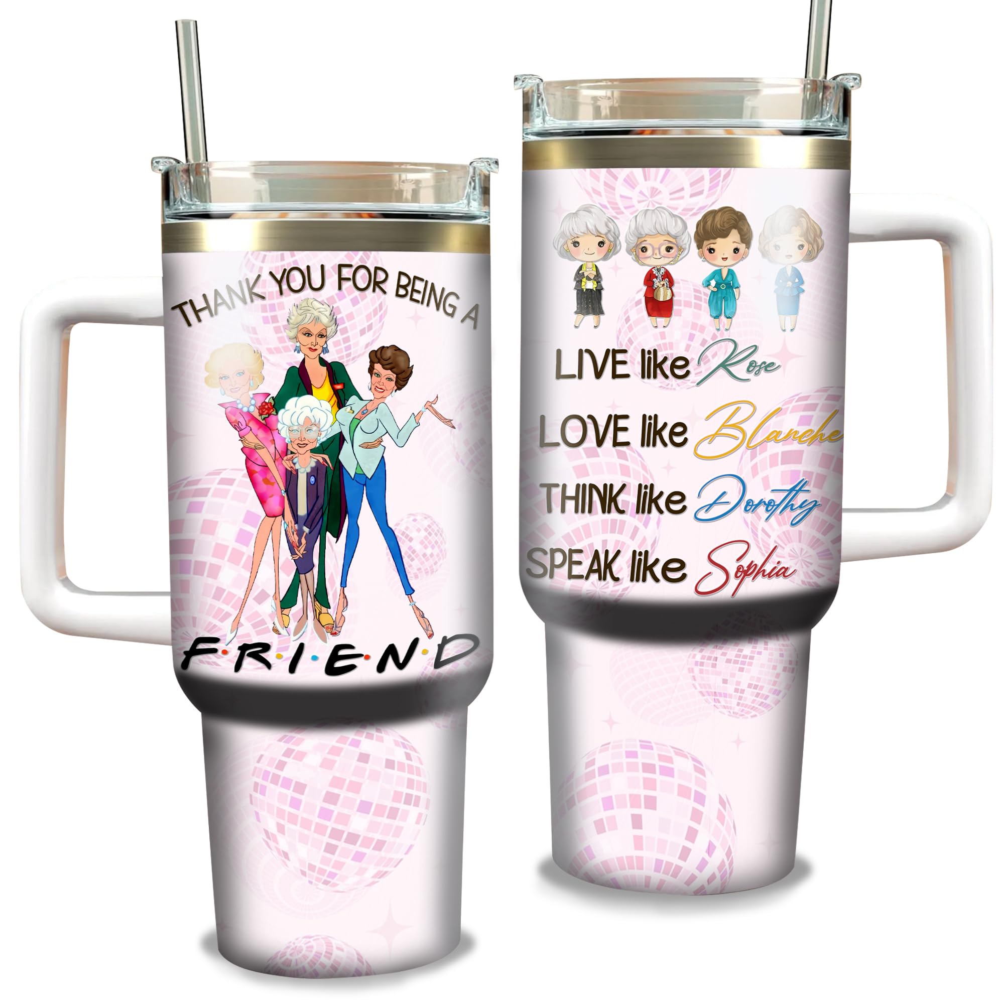 DOINB TIAN Golden Movie Tumbler 40 Oz Thank You for Being A Friend Travel Mug With Handle Straw Lid Tumblers Birthday Gifts For Best Friend BFF Sister Bestie Mother's Day