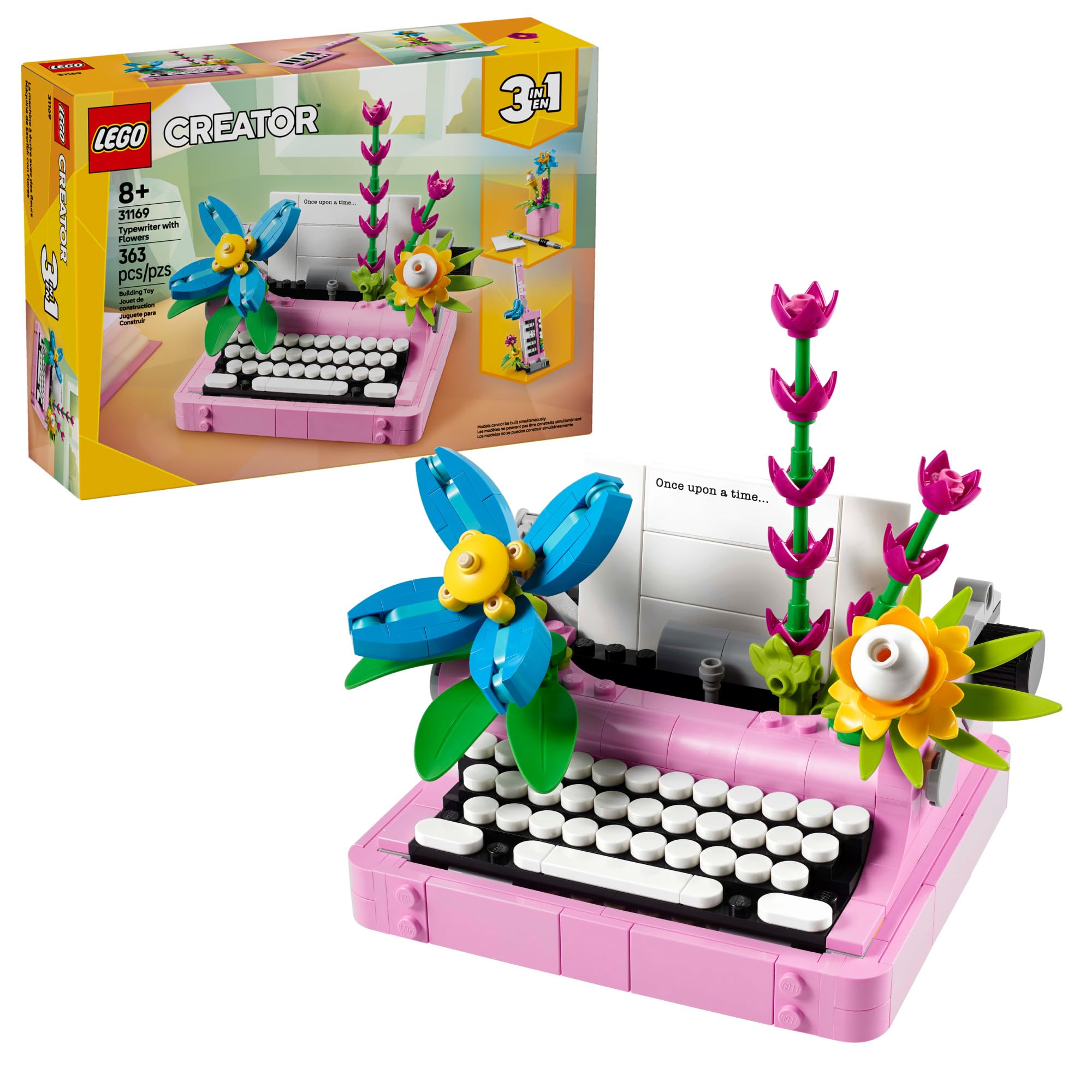LEGO Creator 3 in 1 Typewriter with Flowers - Easter Basket Gift for Kids - Building Toy with 3 Building Options, Typewriter, Flowerpot with Pen & Notebook, or Keytar - 31169