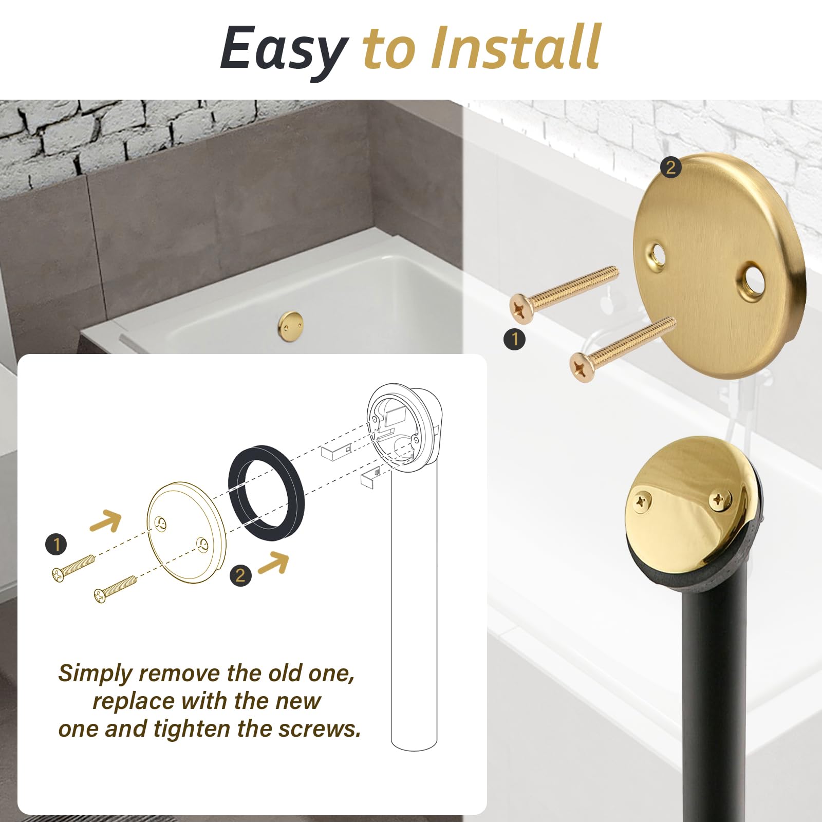 RP31556CZ Overflow Plate and Screws Drain Kit Replacement for Delta Tub, Champagne Bronze Color