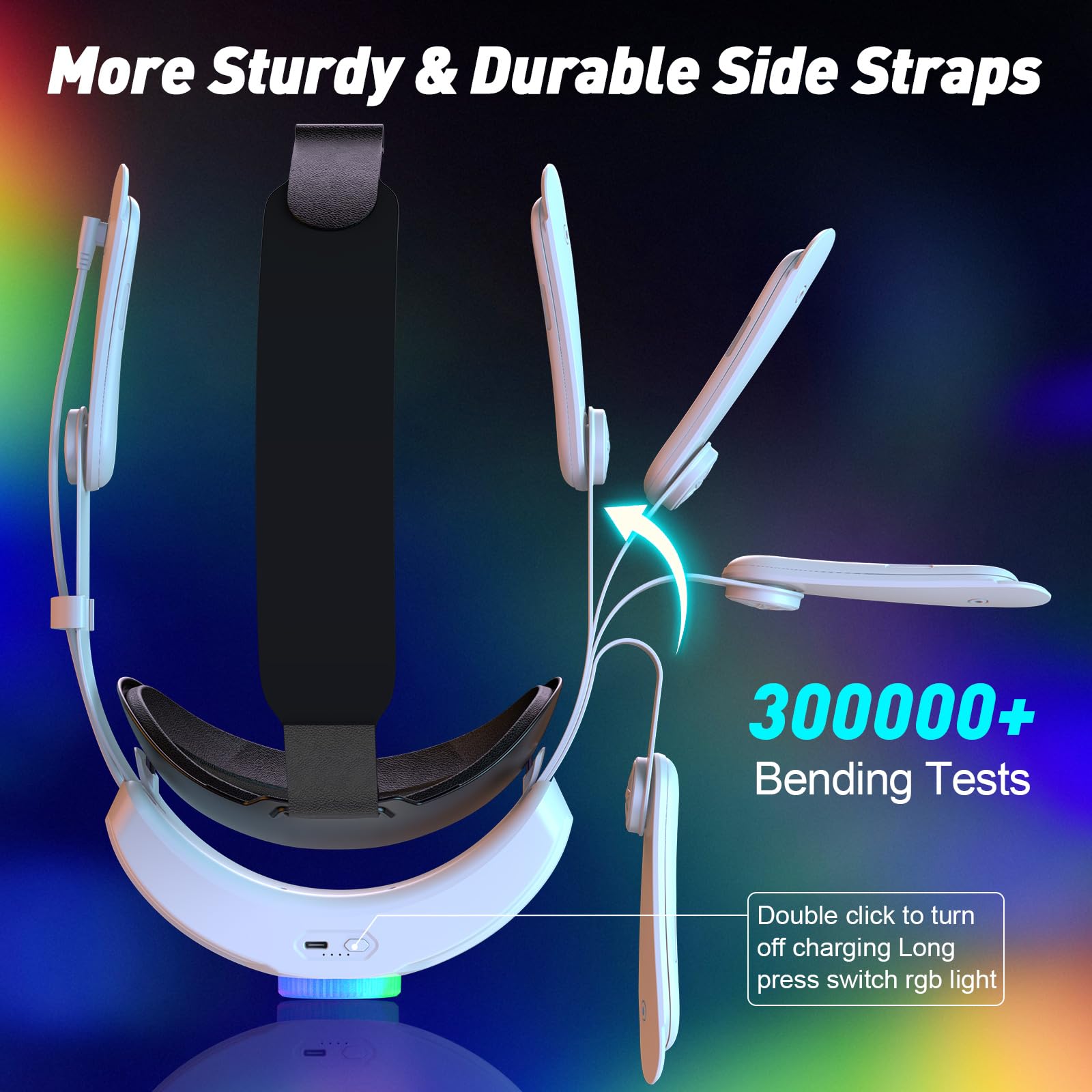BROKELIT RGB Head Strap with Battery for Meta Quest 3S/Quest 3, 12000mAh Battery Pack for Extended 8H of Playtime, Fast Charging VR Power, Adjustable Elite Strap Enhanced Support and Balance in VR