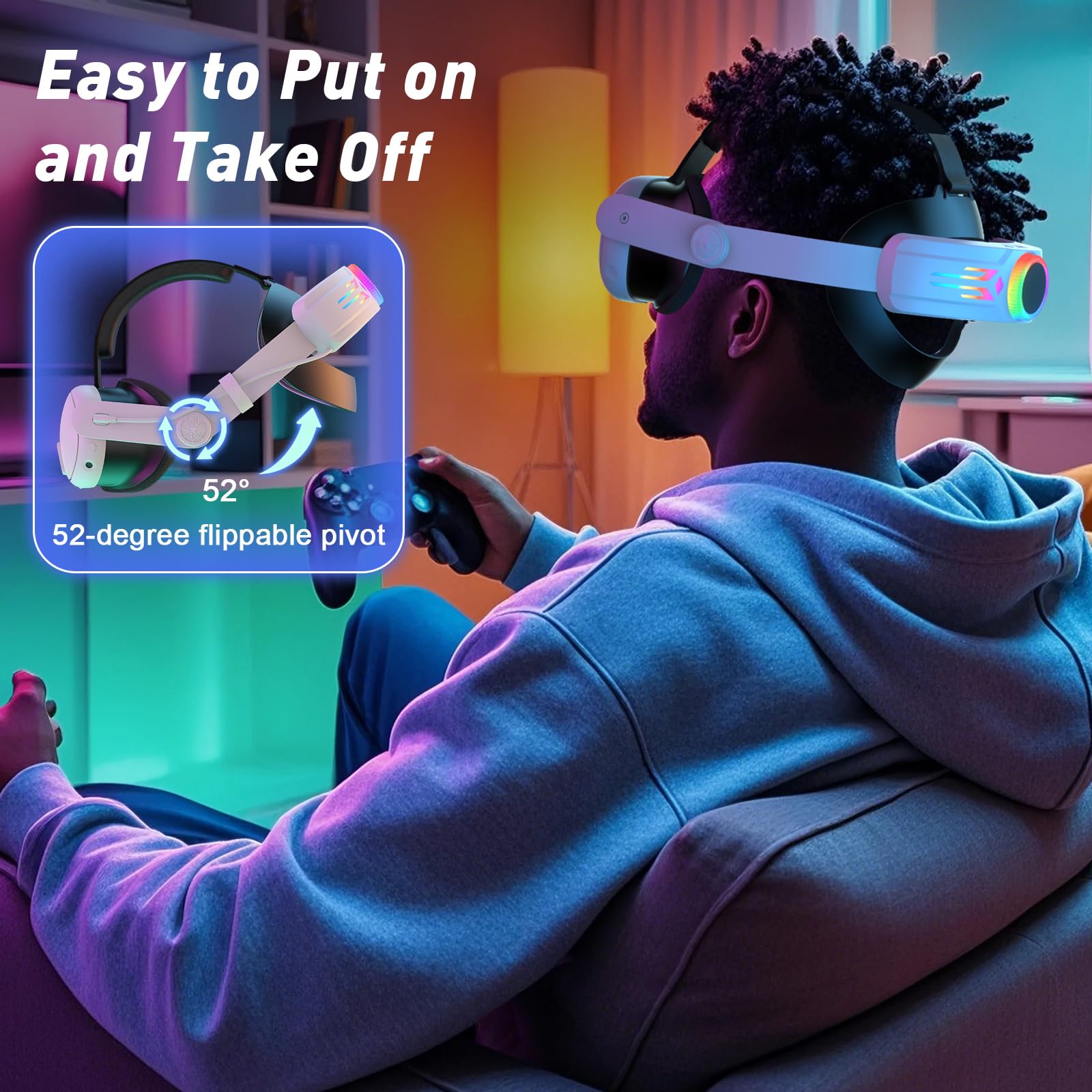 BROKELIT RGB Head Strap with Battery for Meta Quest 3S/Quest 3, 12000mAh Battery Pack for Extended 8H of Playtime, Fast Charging VR Power, Adjustable Elite Strap Enhanced Support and Balance in VR
