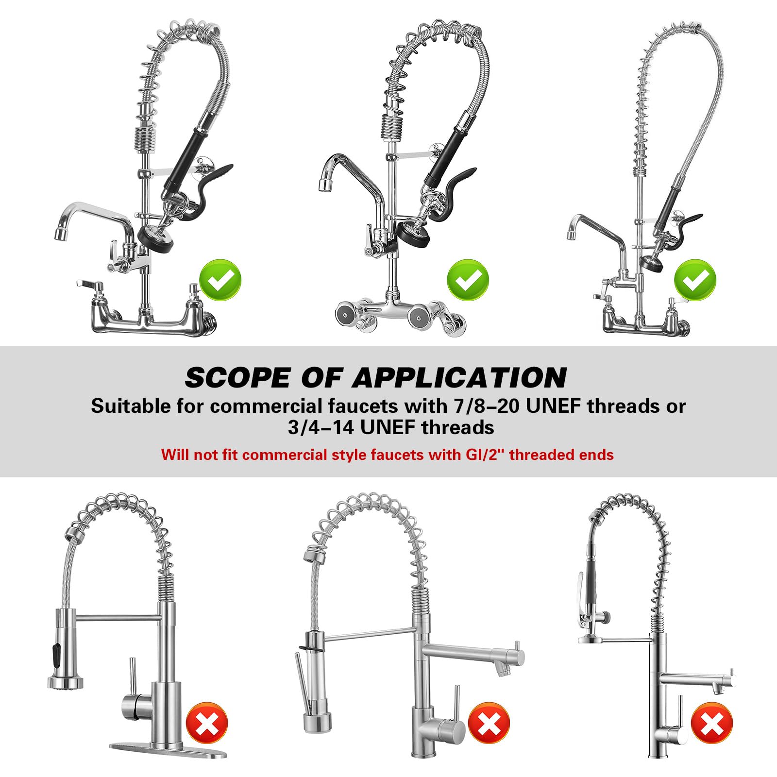 Commercial Sink Sprayer Hose,44 inch Commercial Kitchen Sink Faucets Flexible Hose Replacement,with Heat Resistant Black Handle,for Commercial Kitchen Faucet.
