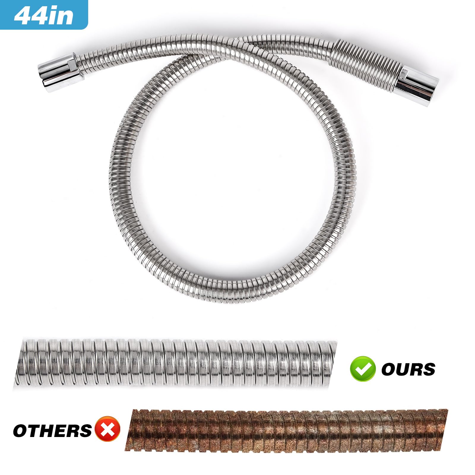 Commercial Sink Sprayer Hose,44 inch Commercial Kitchen Sink Faucets Flexible Hose Replacement,with Heat Resistant Black Handle,for Commercial Kitchen Faucet.