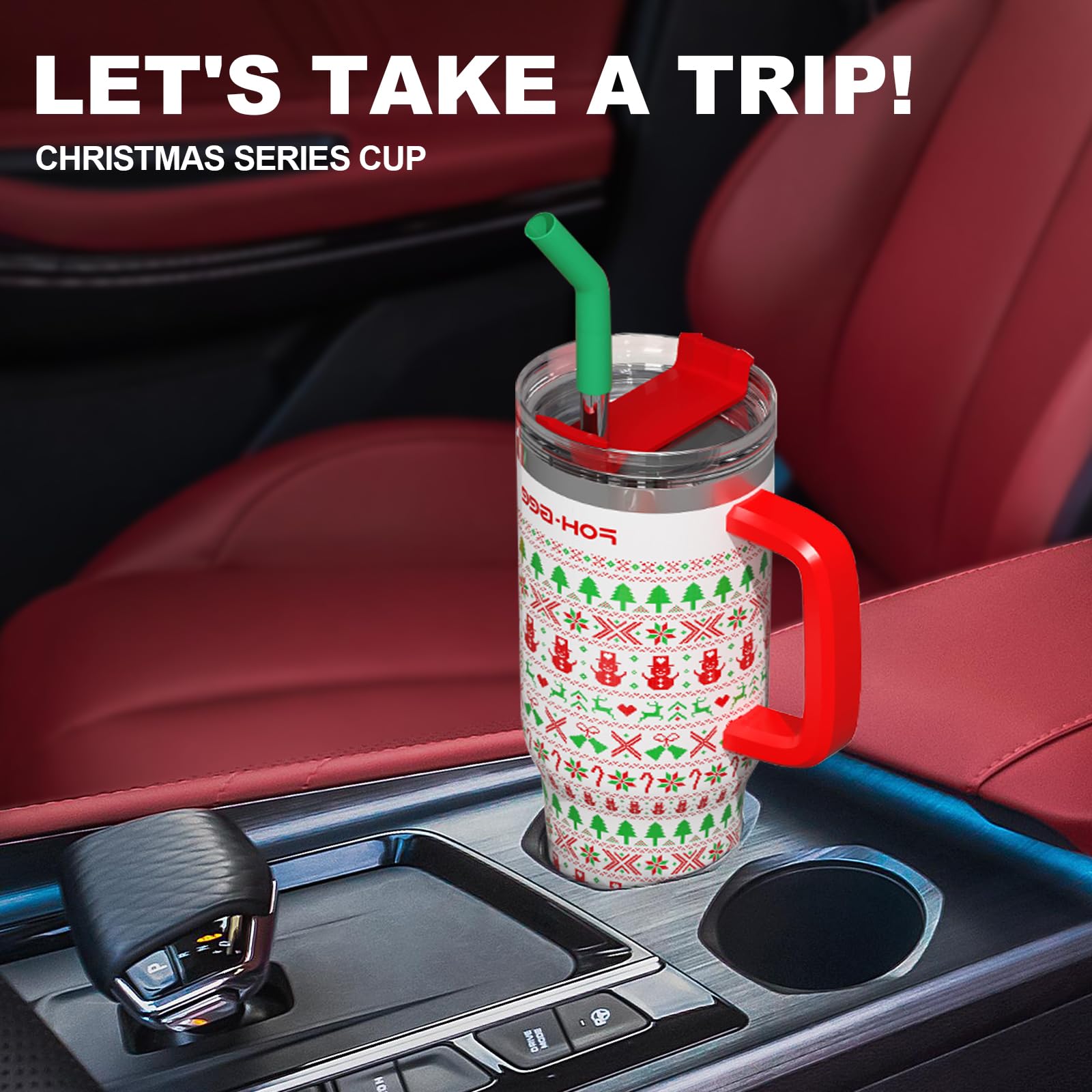 FOHGEE Christmas Style 40oz Stainless Steel Tumbler with Handle - Keep Drinks Cold & Hot All Season! (Red Santa)
