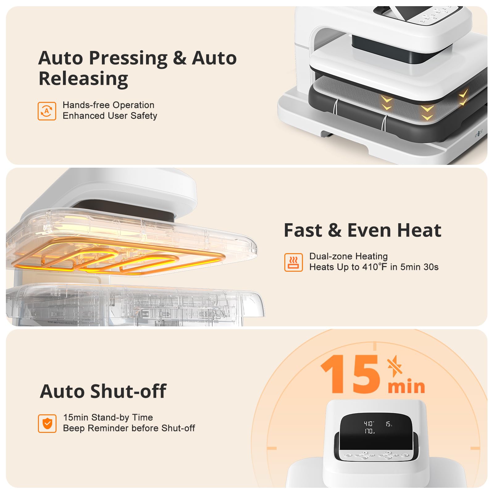 HTVRONT Auto Heat Press 2 - Heat Press Machine for T Shirts with Adjustable Pressure & Higher Heating Height, Heats Up Fast and Evenly Heat Press 15x15 for HTV, Sublimation, Heat Press Projects