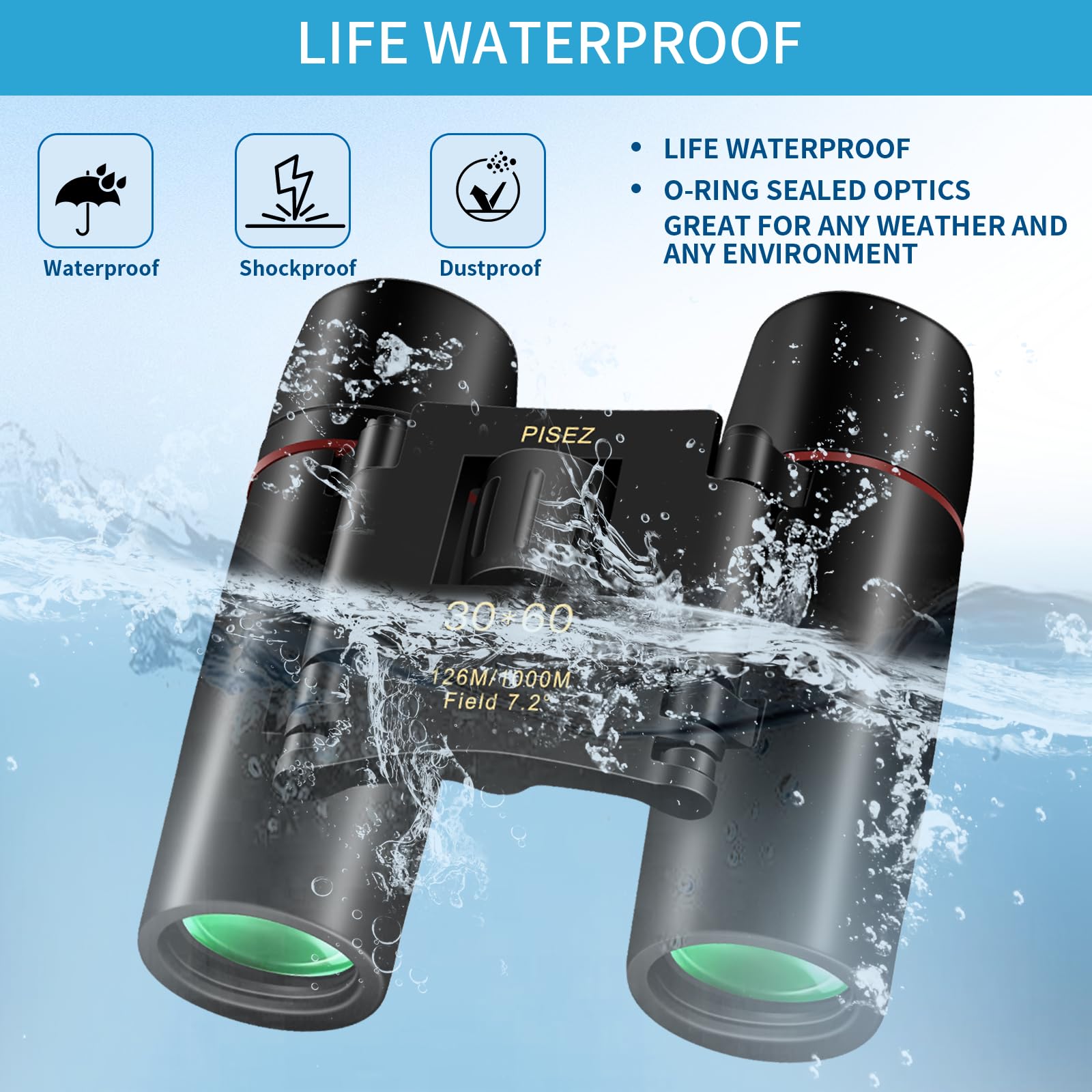 PISEZ 30X60 Compact Binoculars for Adults and Kids,Lightweight Foldable Easy Focus Small Binoculars for Bird Watching Hunting Concert Traveling Theater Opera Sightseeing