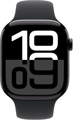 Apple Watch Series 10 [GPS + Cellular, 42mm] - Jet Black Aluminum Case with Black Sport Band, S/M (Renewed)