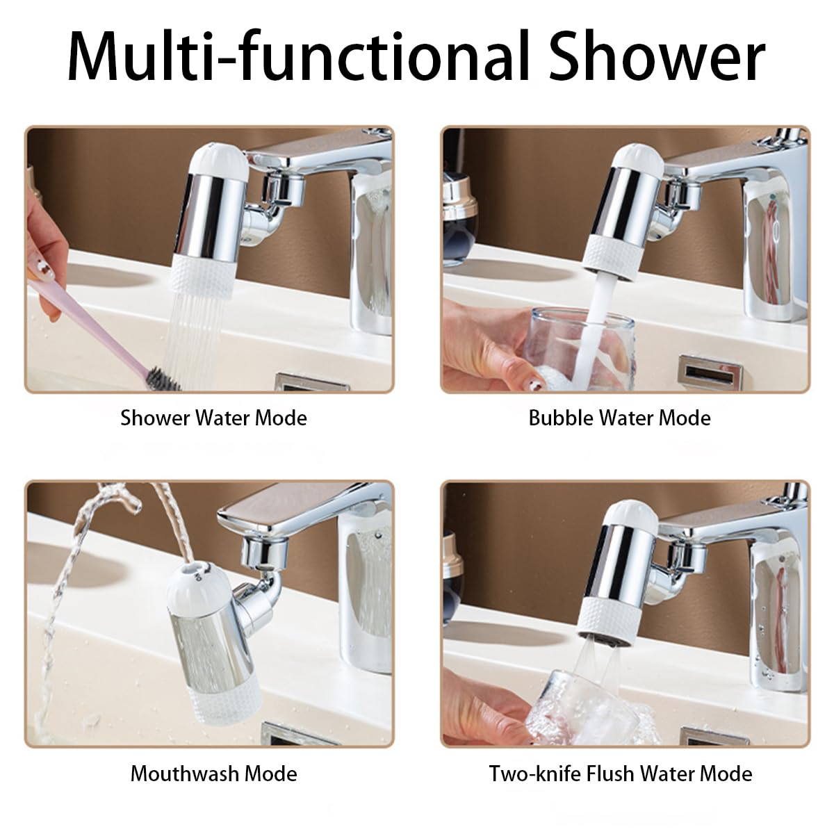Kitchen Faucet Sprayer Attachment Universal Faucet Extender with 4 Mode, Swivel Faucet Aerator Kitchen Faucet Head Replacement, Bathroom Sink Water Sprayer Attachment for Washing Face, Mouthwash