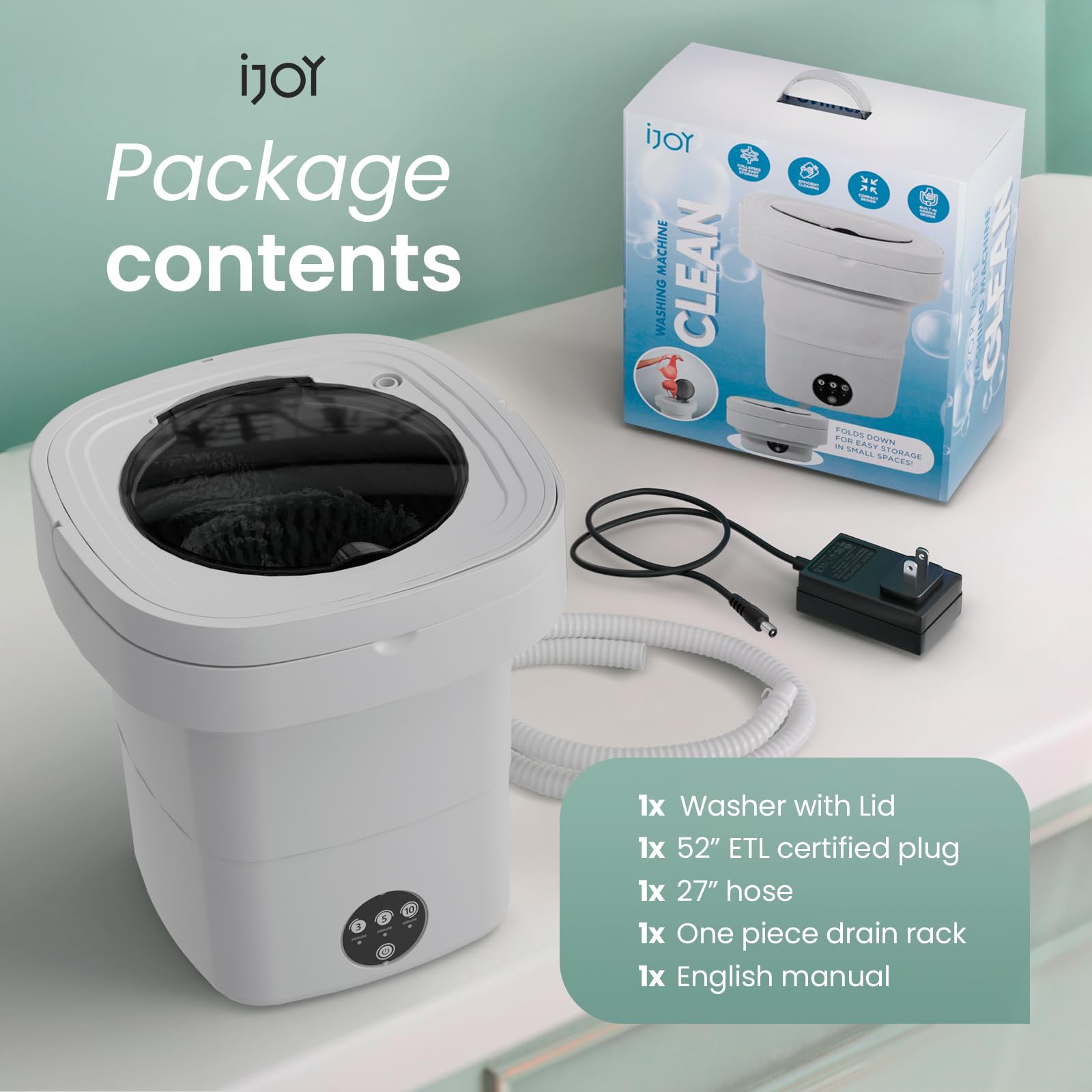 iJoy Portable Washing Machine Large Capacity Mini Portable Washing Machine for Dorms, Apartments and Hotels - Deep Cleaning Small Washing Machine for Underwear and Small Clothes. (White 12L)