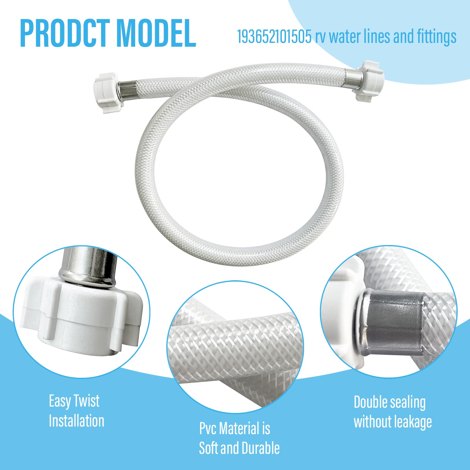 Water line fittings and accessories Flexible faucet connector 30 in. Braided PVC Water Hose,Tool-Free Installation,lead free hose,water supply lines for faucet,hose connector