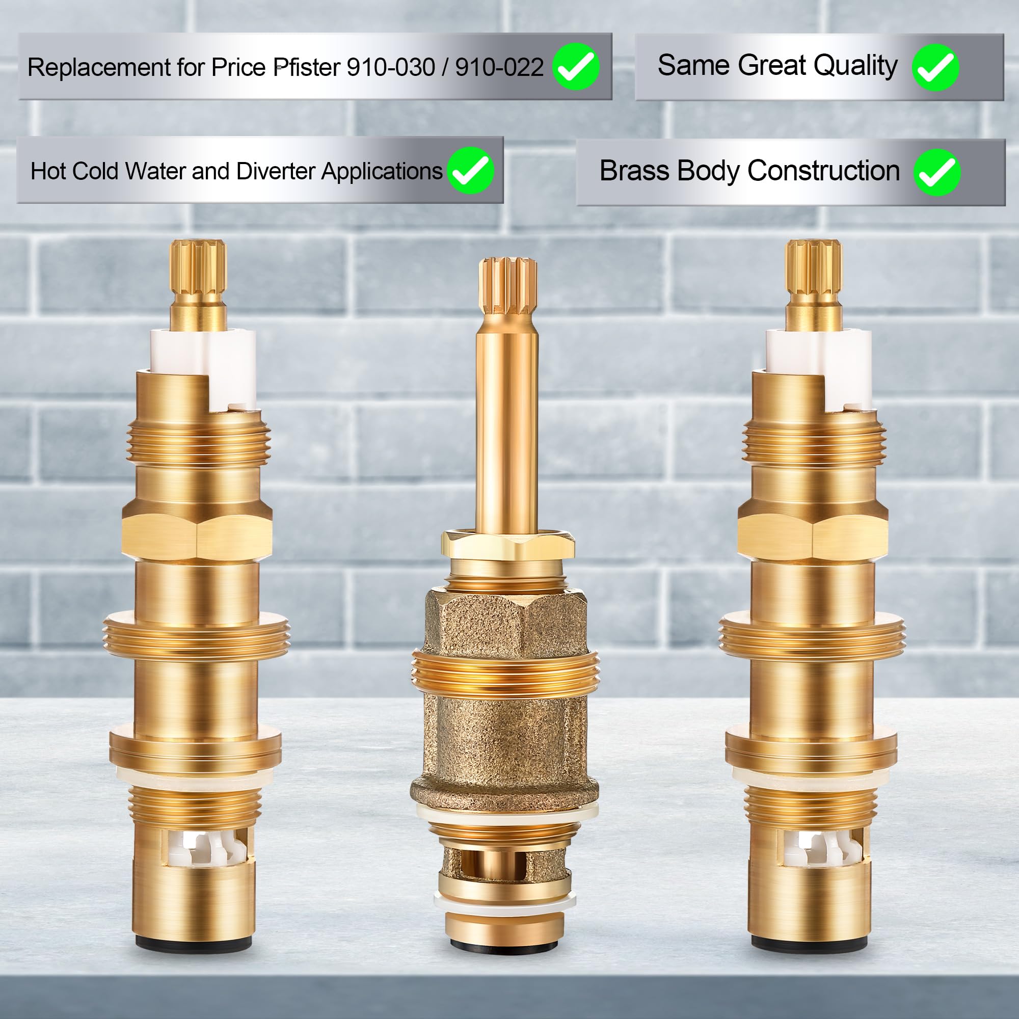 Dreyoo Ceramic Disc Cartridge Replacement for 910-030, Diverter Stem Replacement for 910-022, Shower Valve Faucet Cartridge Compatible with Price/Pfister, Hot Cold Diverter, Brass Construction