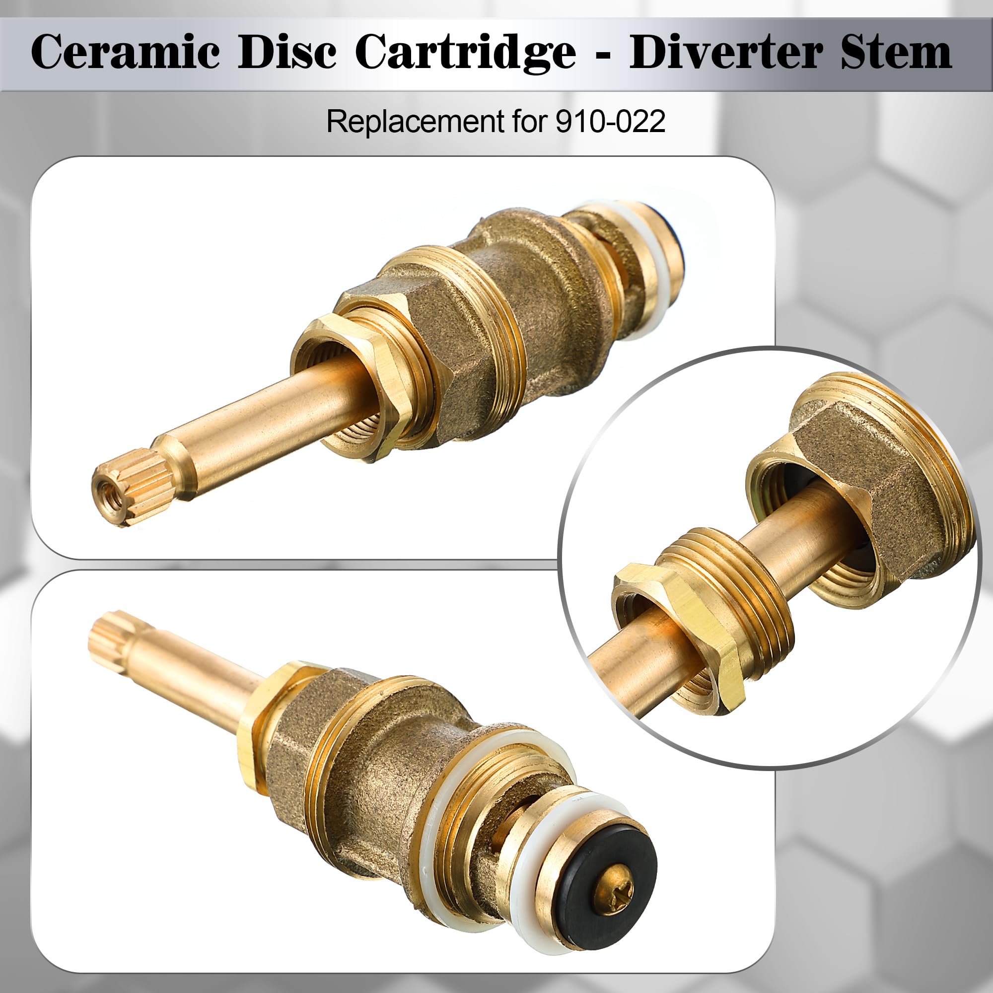 Dreyoo Ceramic Disc Cartridge Replacement for 910-030, Diverter Stem Replacement for 910-022, Shower Valve Faucet Cartridge Compatible with Price/Pfister, Hot Cold Diverter, Brass Construction