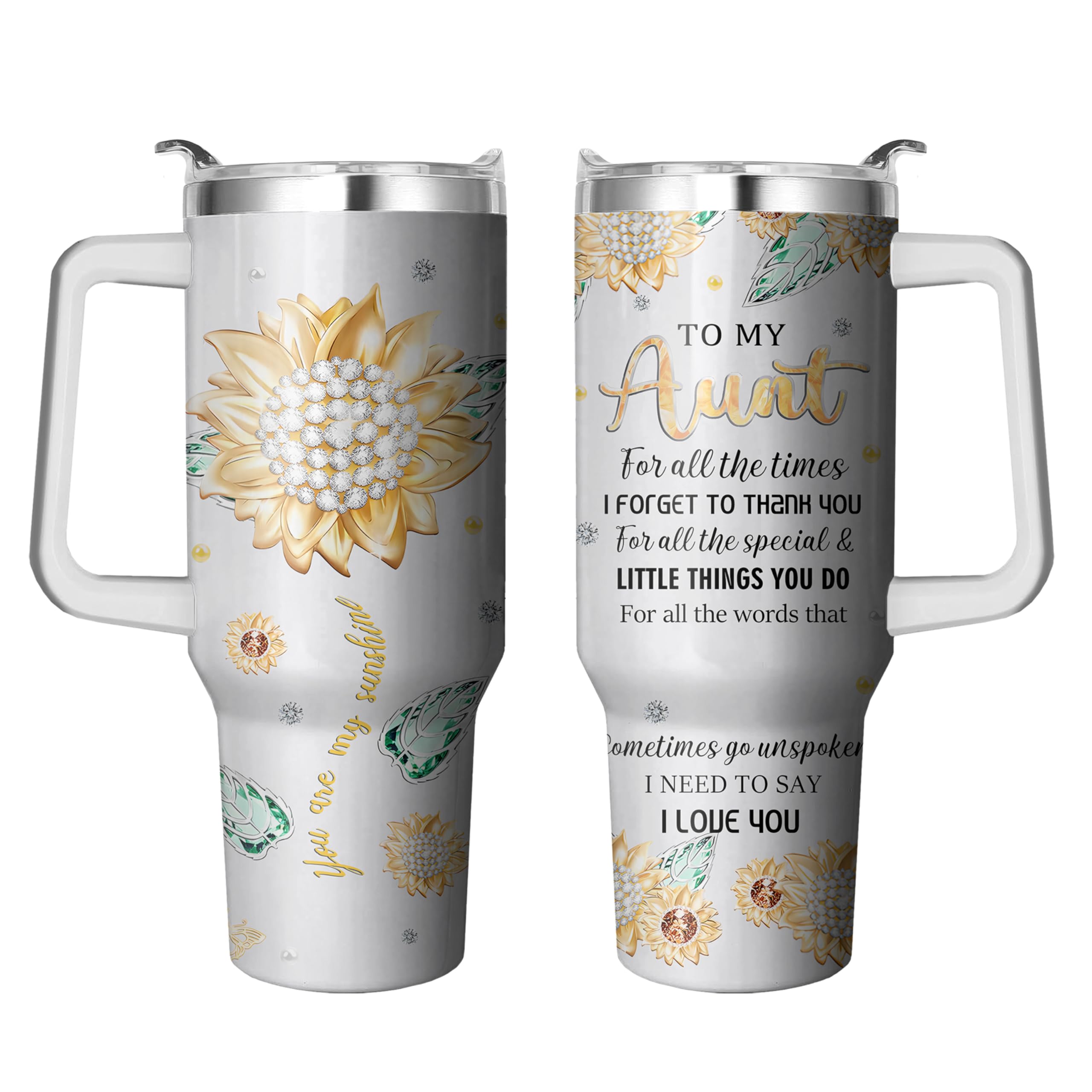 Ksoemar 40 Oz Auntie Cup with Handle and Straw, Double Wall Stainless Steel Auntie Mugs, Insulated To My Aunt Coffee Travel Mug, Aunt Cup Gifts Ideas for Birthday, Mothers Day, Christmas