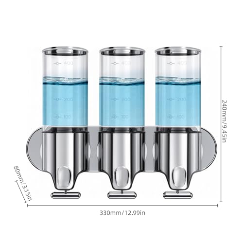 DLBJZQXC 3 in 1 Dispenser for The Shower 500ml*3 Stainless Steel Household Hotel Hotel Manual Press Three Head Dispenser Bathroom Wall Mounted Shampoo