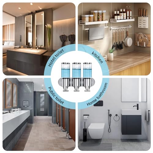DLBJZQXC 3 in 1 Dispenser for The Shower 500ml*3 Stainless Steel Household Hotel Hotel Manual Press Three Head Dispenser Bathroom Wall Mounted Shampoo