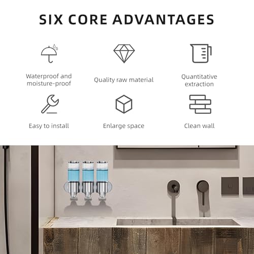 DLBJZQXC 3 in 1 Dispenser for The Shower 500ml*3 Stainless Steel Household Hotel Hotel Manual Press Three Head Dispenser Bathroom Wall Mounted Shampoo
