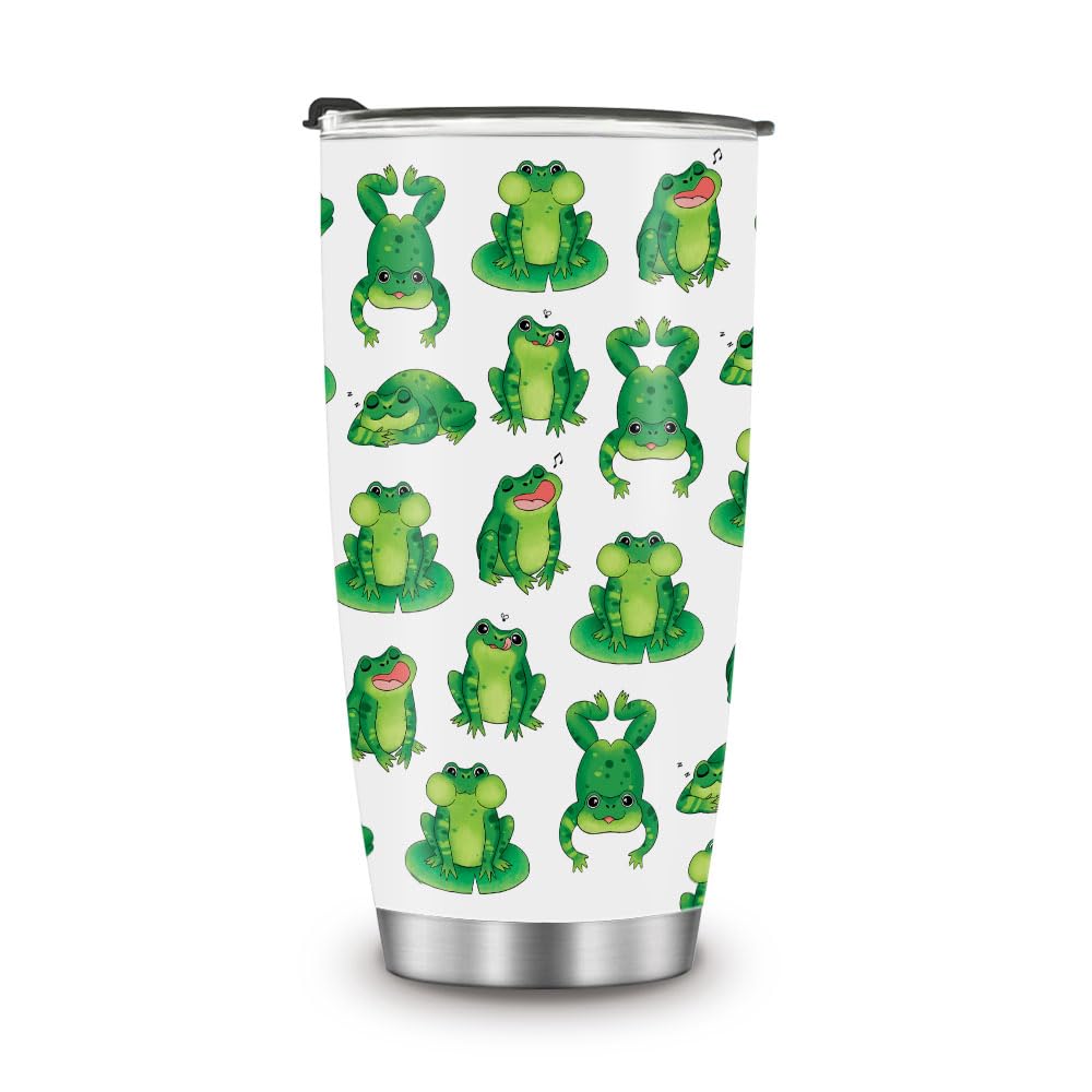 WIRESTER 20 OZ Stainless Steel Tumbler With Lid, Double Wall Vacuum Insulated Tumbler, Coffee Travel Mug Cup for Hot Cold Drinks - Green Frog Funny Playful Postures