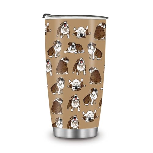 WIRESTER 20 OZ Stainless Steel Tumbler With Lid, Double Wall Vacuum Insulated Tumbler, Coffee Travel Mug Cup for Hot Cold Drinks - Brindle Brown English Bulldog Funny Playful