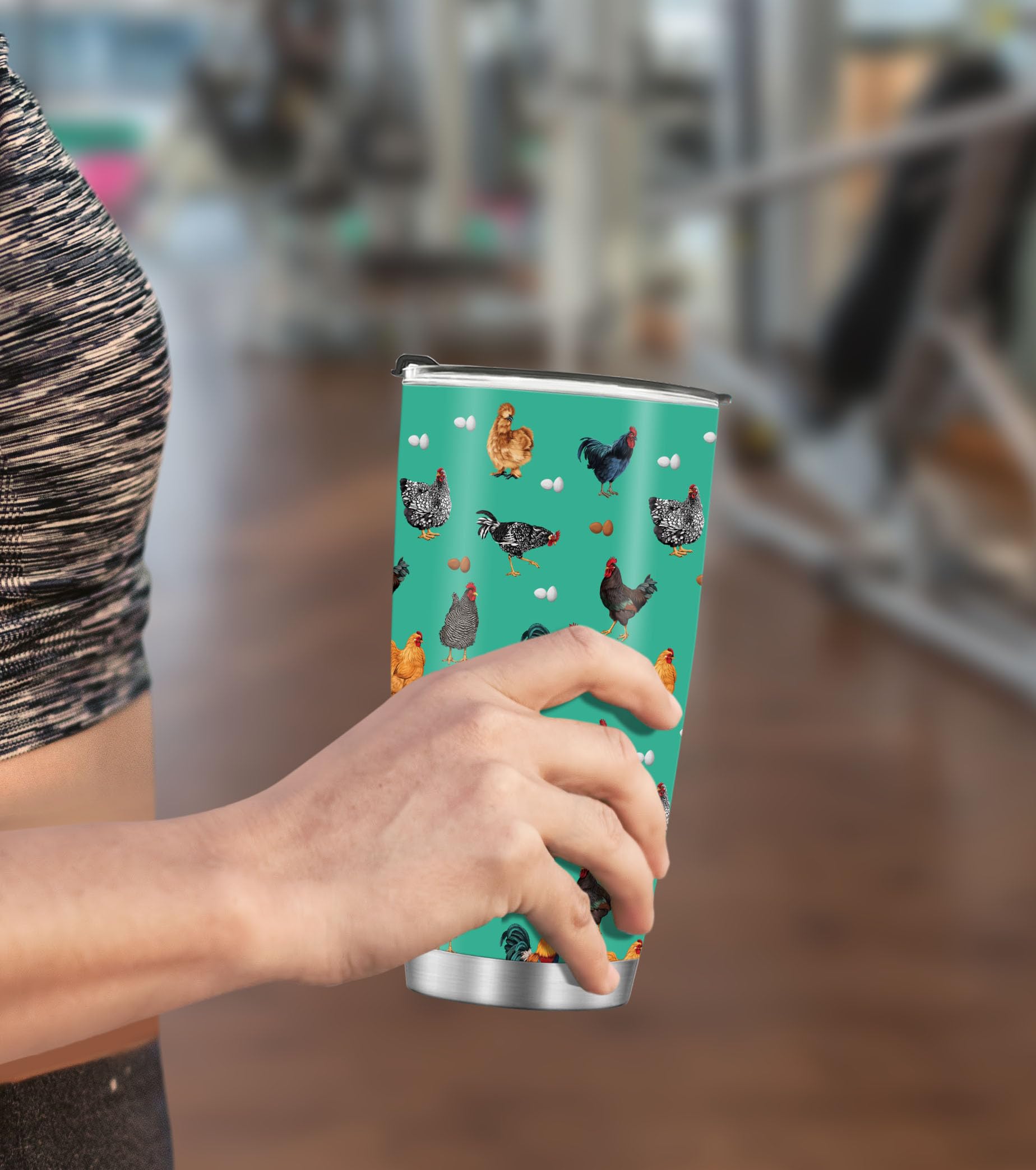 WIRESTER 20 OZ Stainless Steel Tumbler With Lid, Double Wall Vacuum Insulated Tumbler, Coffee Travel Mug Cup for Hot Cold Drinks - Chicken Pattern