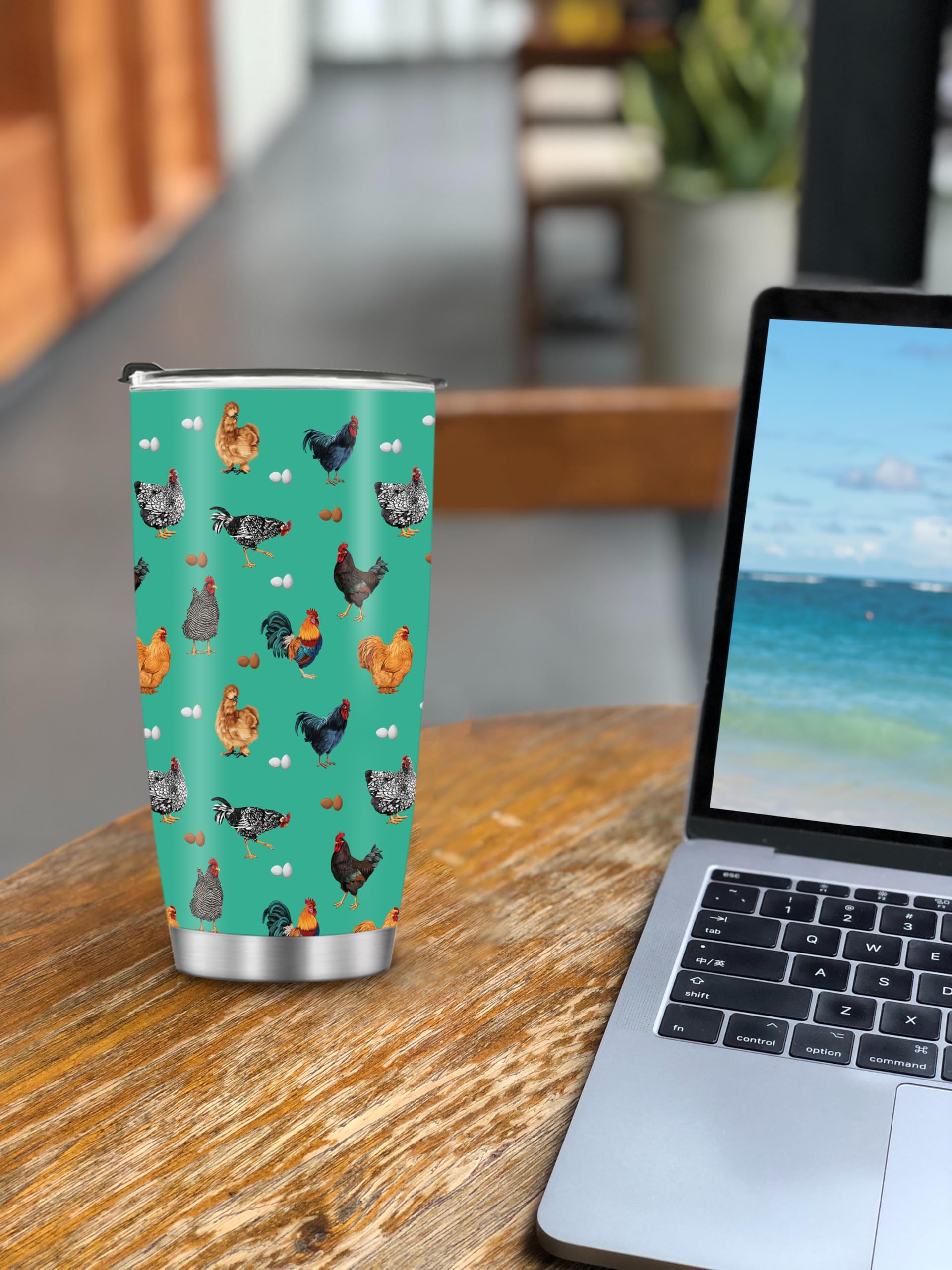 WIRESTER 20 OZ Stainless Steel Tumbler With Lid, Double Wall Vacuum Insulated Tumbler, Coffee Travel Mug Cup for Hot Cold Drinks - Chicken Pattern