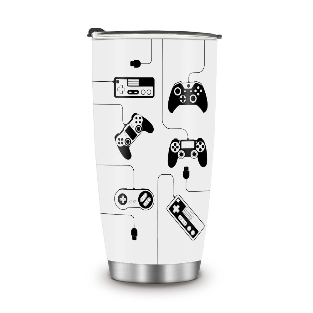 WIRESTER 20 OZ Stainless Steel Tumbler With Lid, Double Wall Vacuum Insulated Tumbler, Coffee Travel Mug Cup for Hot Cold Drinks - Black Game Controllers