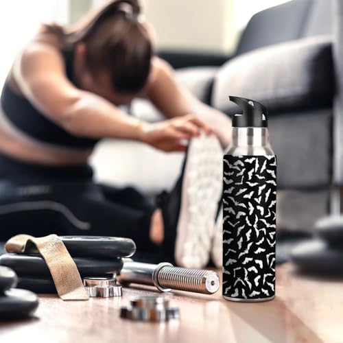 Bats Black Water Bottle 20 oz Insulated Thermos With Lid Stainless Steel Bottle Circle Sports Water Bottles Keep Hot Cold Leakproof Vacuum Water Flask