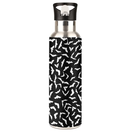 Bats Black Water Bottle 20 oz Insulated Thermos With Lid Stainless Steel Bottle Circle Sports Water Bottles Keep Hot Cold Leakproof Vacuum Water Flask