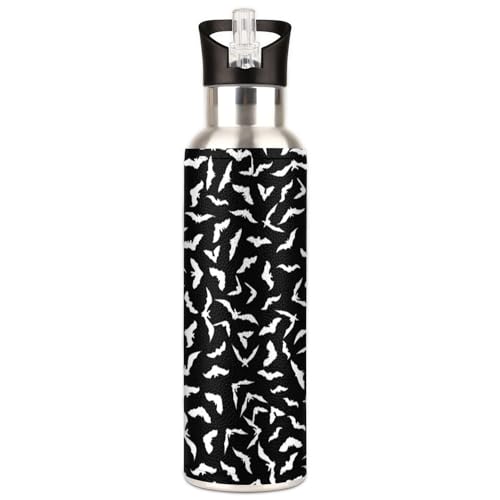 Bats Black Water Bottle 20 oz Insulated Thermos With Lid Stainless Steel Bottle Circle Sports Water Bottles Keep Hot Cold Leakproof Vacuum Water Flask