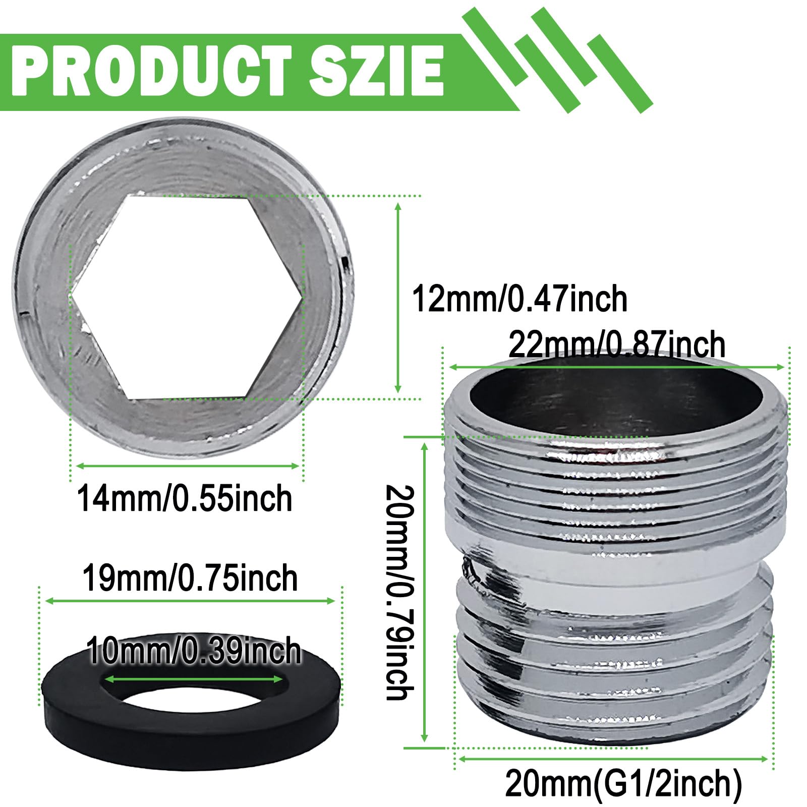 Faucet Adapter Aerator For Water Purifier,G1/2inch Male To 22mm Male Connector,Faucet Adapter Brass Fitting,Tap Connector Aerator For Bathroom Kitchen(Silver,2pcs)