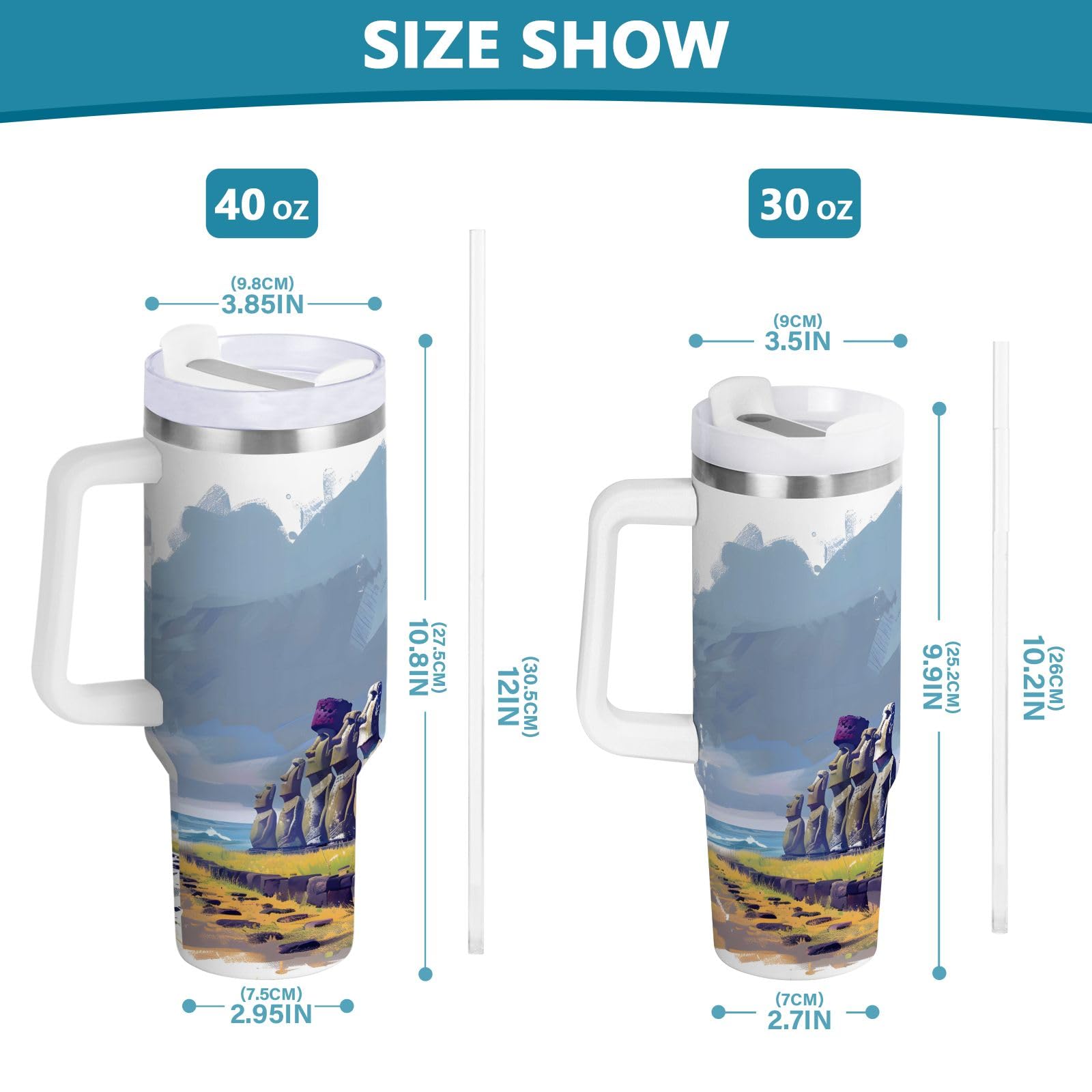 KUEJOP Stainless Steel Vacuum Insulated Tumbler Moai Statues Water Bottle with Lid and Straw