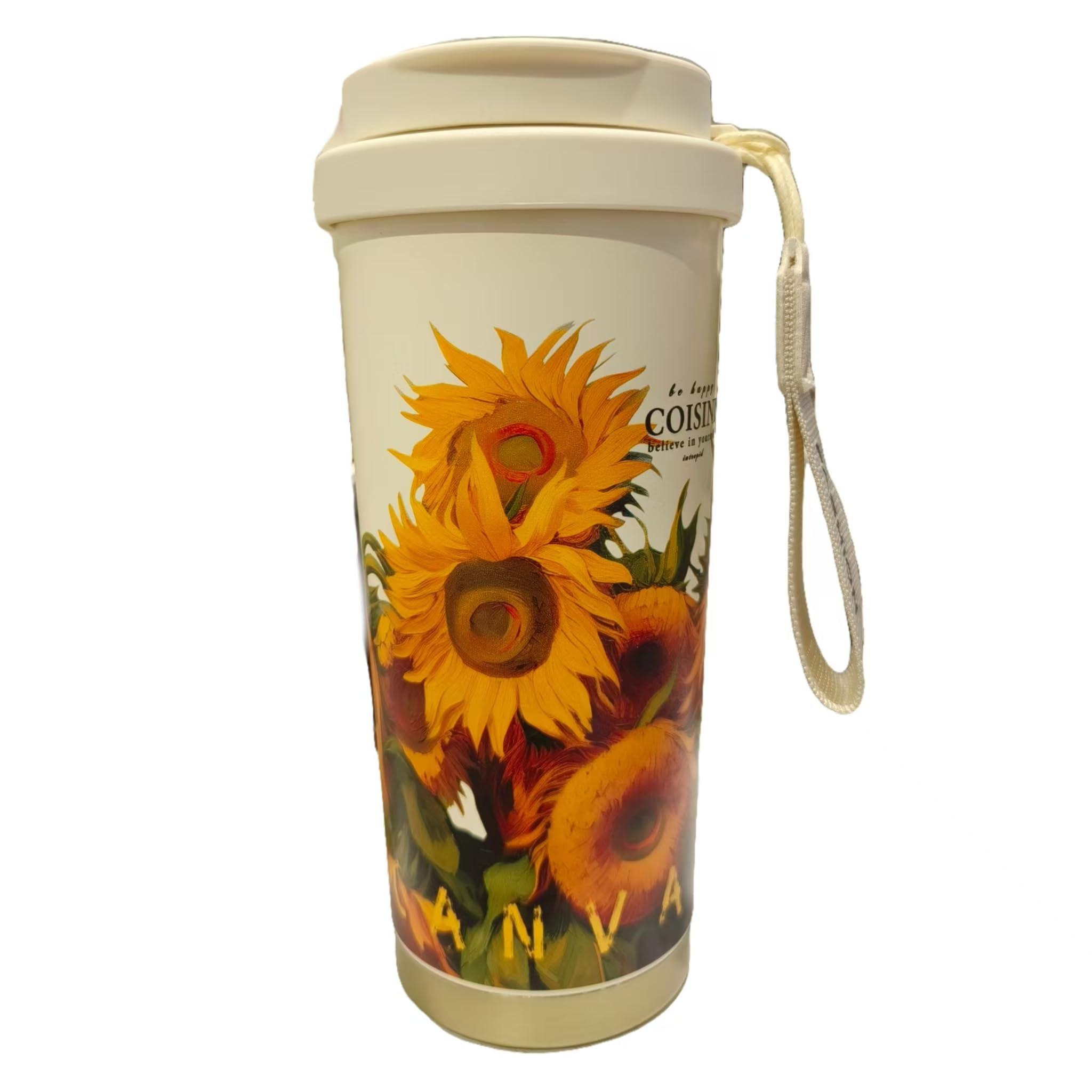 18 oz Coffee Travel Mug with Straw & Flip Lid, Sunflower Tumbler Cup, Double Wall Stainless Steel Vacuum Insulated Tumbler Cup