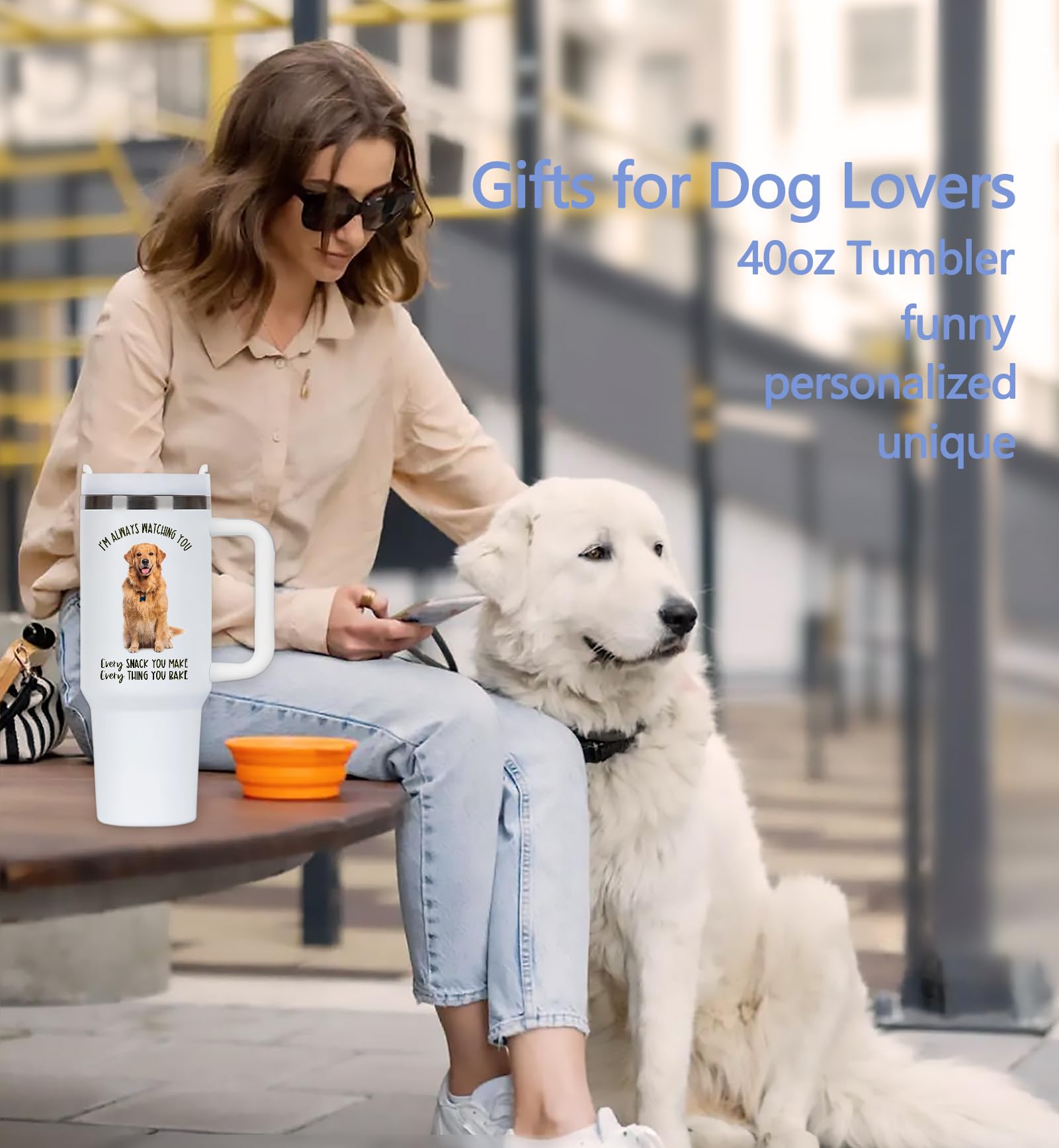 EchoMaven Golden Retriever 40oz Tumbler - Christmas and Birthday Gift for Dog Lovers, Mom, Dad, and Owners - White