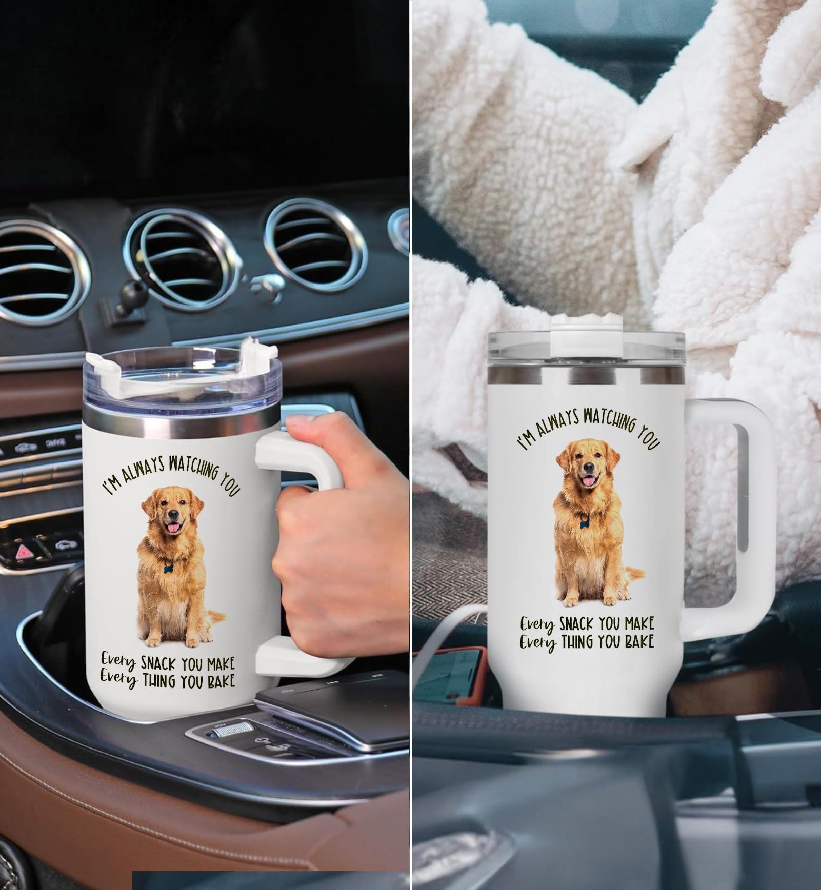 EchoMaven Golden Retriever 40oz Tumbler - Christmas and Birthday Gift for Dog Lovers, Mom, Dad, and Owners - White