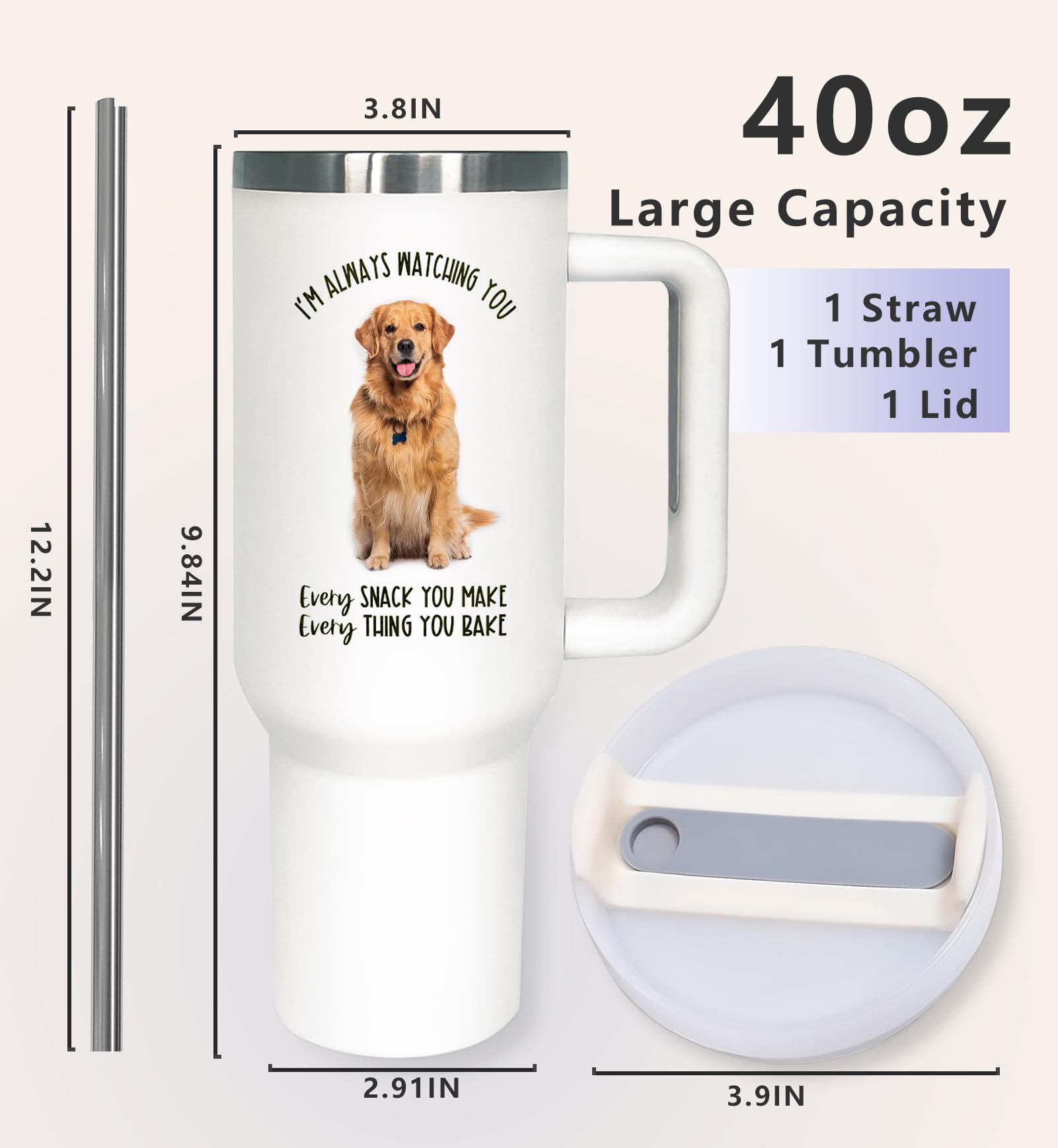 EchoMaven Golden Retriever 40oz Tumbler - Christmas and Birthday Gift for Dog Lovers, Mom, Dad, and Owners - White