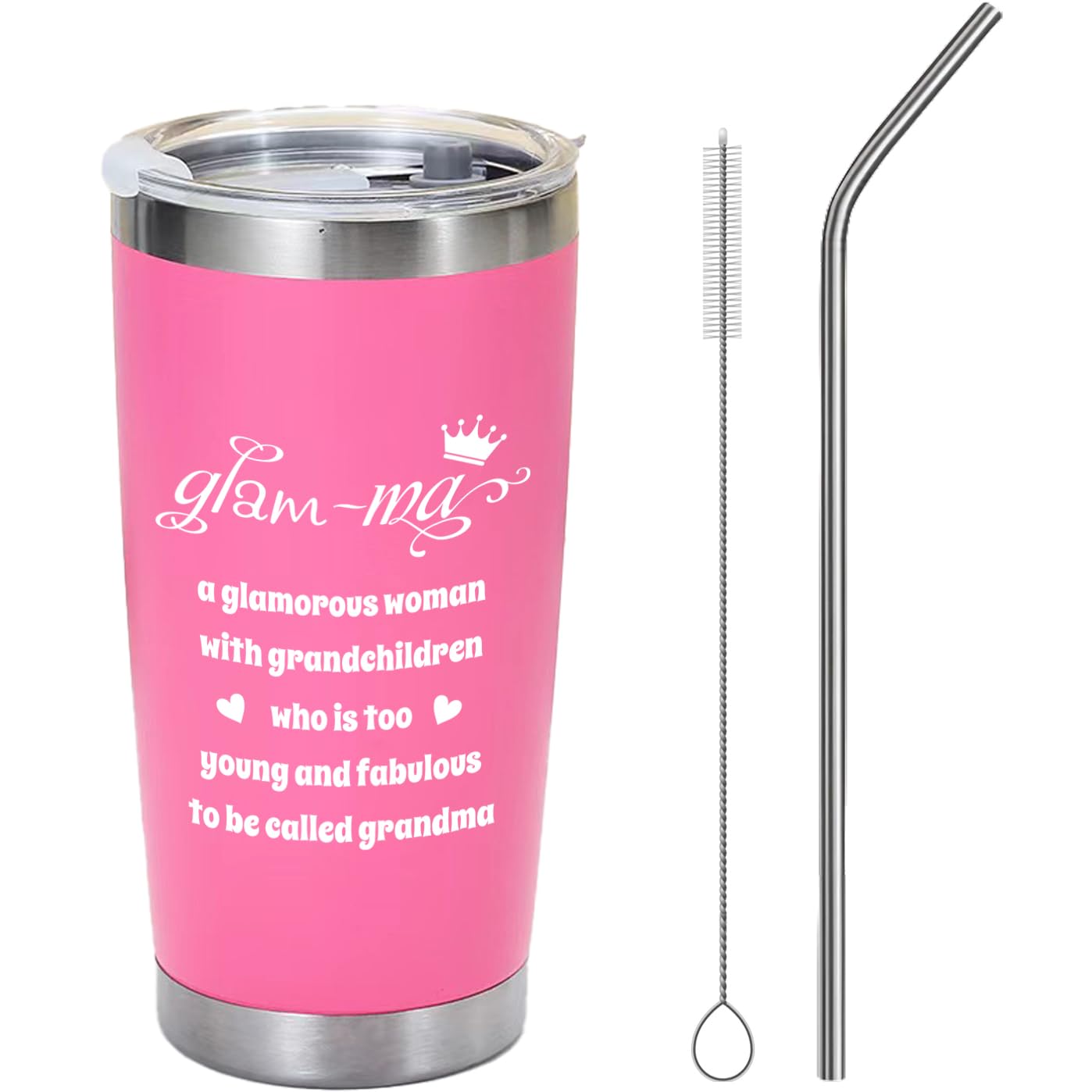 Xildew Funny Grandma Theme Glam-ma Definition Mother's Day for First Time Grandmother Grandparents Day Christmas Birthday Gift for Granny Glamma Stainless Steel Tumbler 20 oz Pink