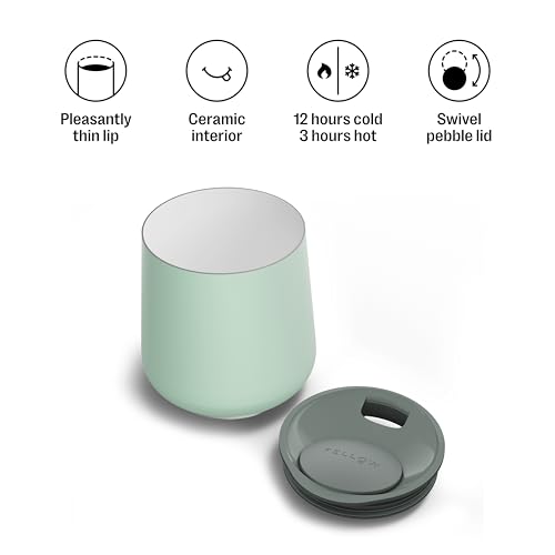 Fellow Ruby Wine Tumbler Set of 2 - Insulated Stainless Steel Wine and Cocktail Tumblers with Ceramic Interior and Swivel Pebble Lid - 12 oz, Mint Chip