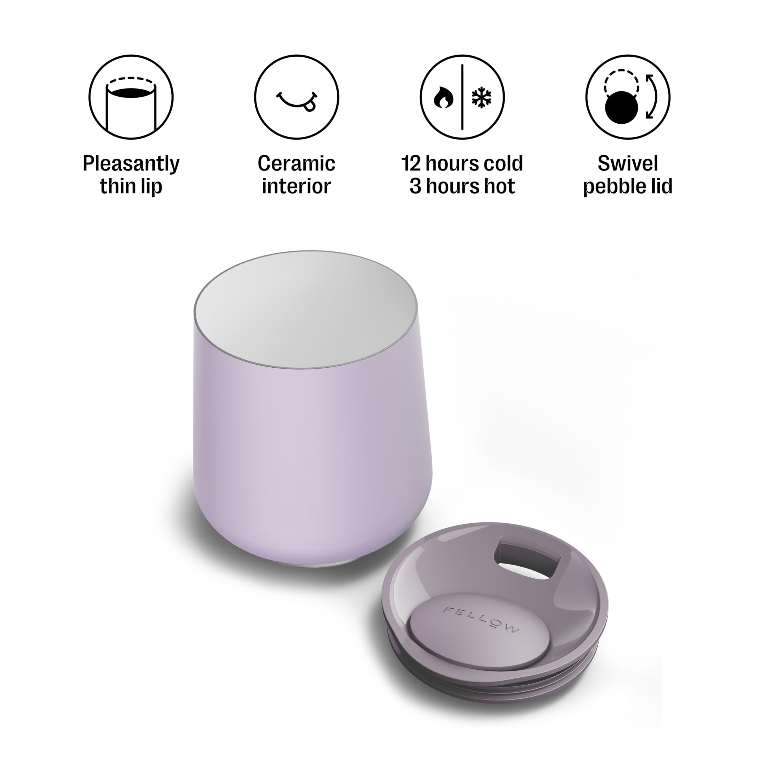 Fellow Ruby Wine Tumbler Set of 2 - Insulated Stainless Steel Wine and Cocktail Tumblers with Ceramic Interior and Swivel Pebble Lid - 12 oz, Peri Twinkle