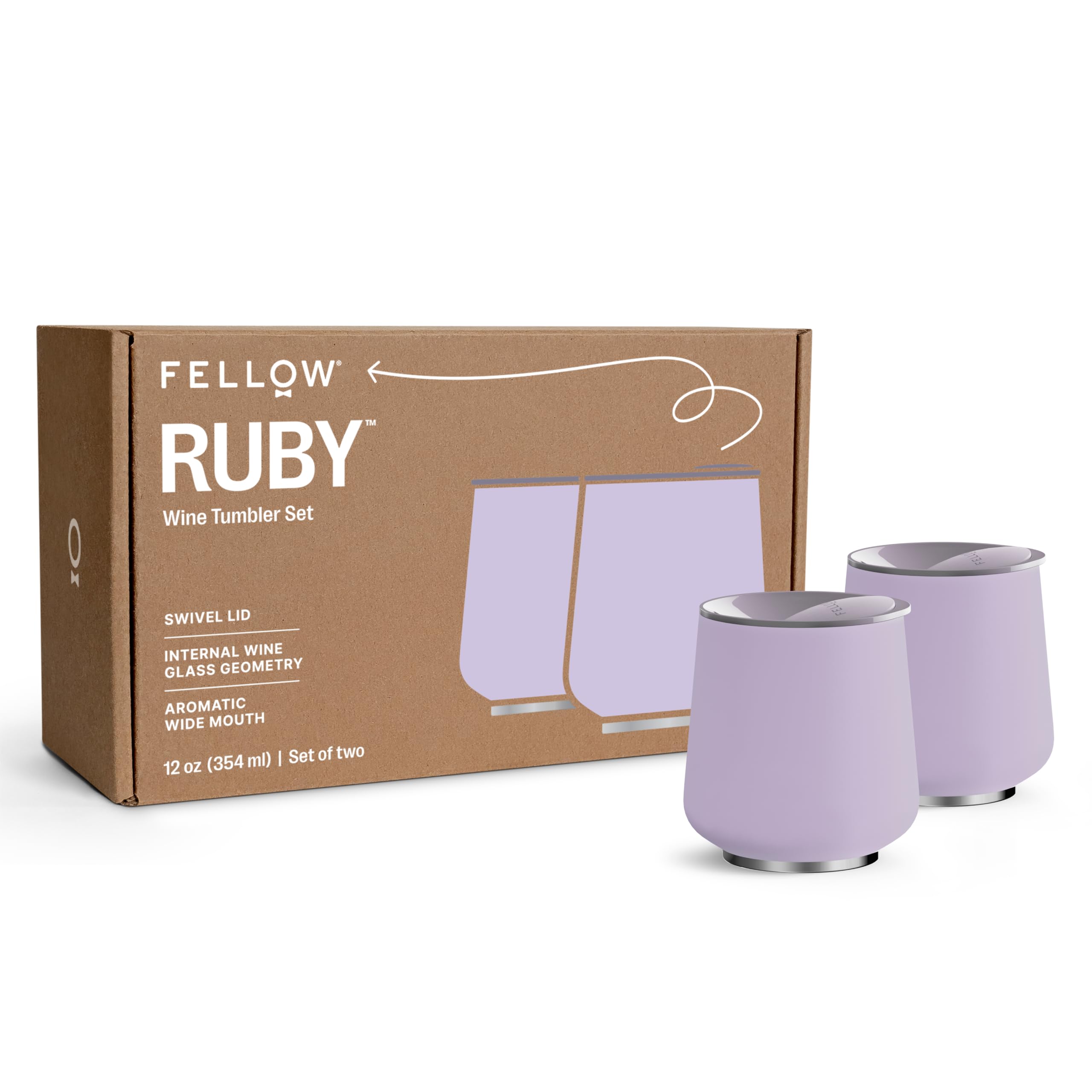 Fellow Ruby Wine Tumbler Set of 2 - āāInsulated Stainless Steel Wine and Cocktail Tumblers with Ceramic Interior and Swivel Pebble Lid - 12 oz, Peri Twinkle