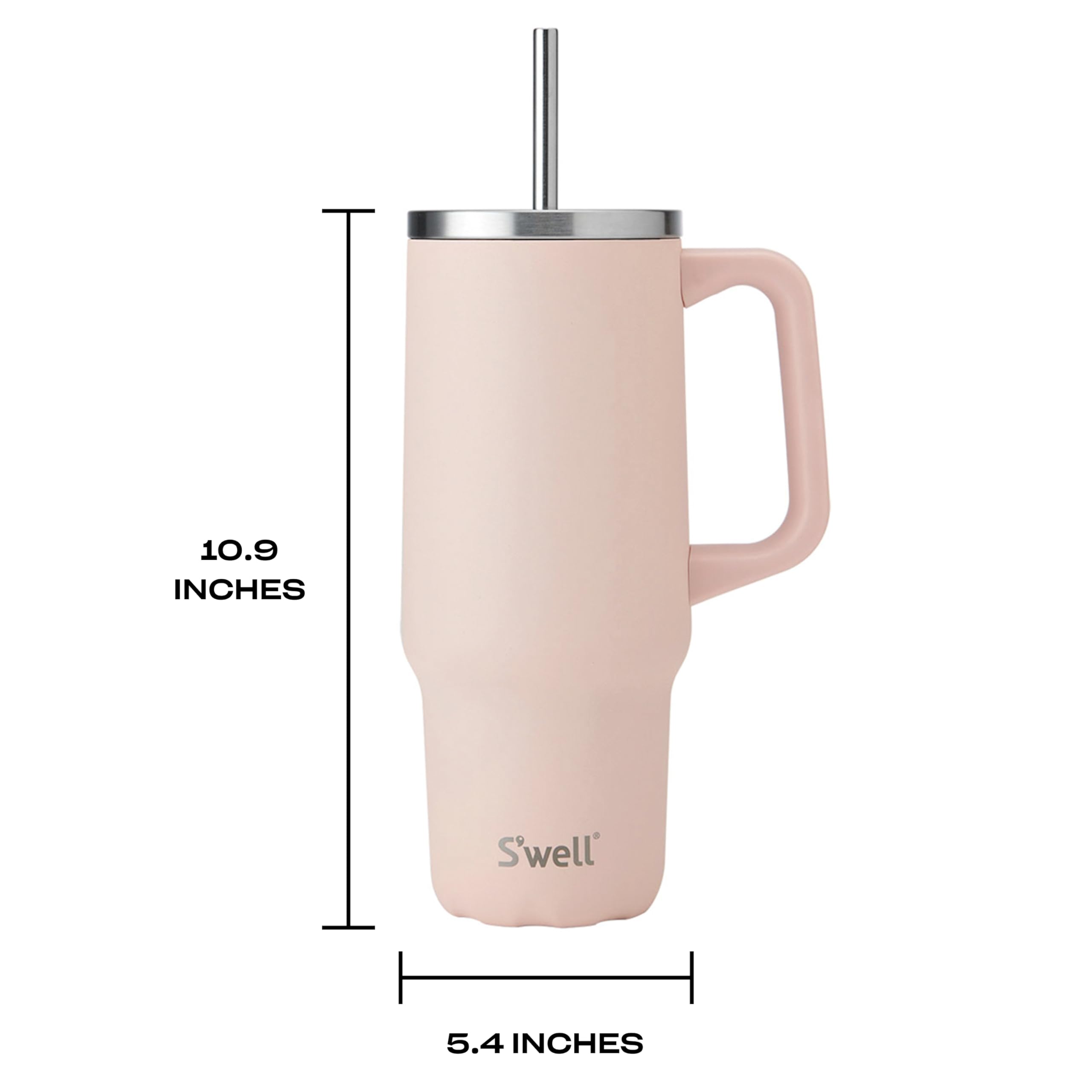 S'well Recycled Stainless Steel Tumbler XL with Straw and Handle, 30oz, Himalayan Salt, Triple Layered Vacuum Insulated Containers Keeps Drinks Cold for 36 hours and Hot for 9