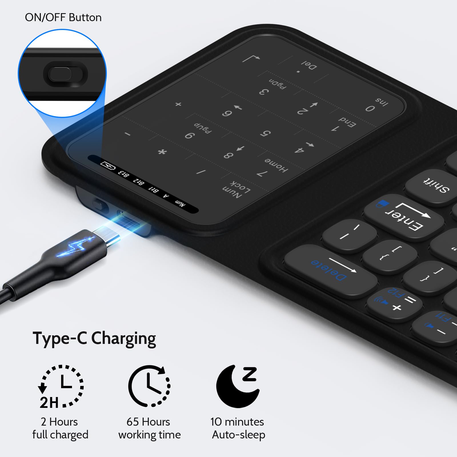 LAMA Foldable Bluetooth Keyboard, Folding Wireless Keyboard with Trackpad and Numeric Keypad, Portable Keyboards for iPad Tablet Smartphone Laptop PC Android Windows iOS, Support 3 Device