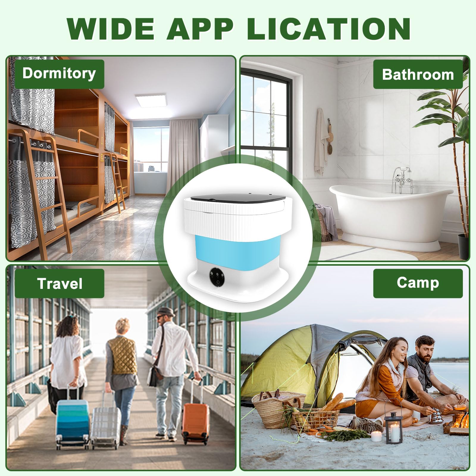 15L Mini Portable Washing Machine, Foldable Washer with Spin Dryer, Small Collapsible lavadora Portatil, Compact Luandry Washer for Underwear, Socks, Travel, Camping, Dorm, Apartments, Green