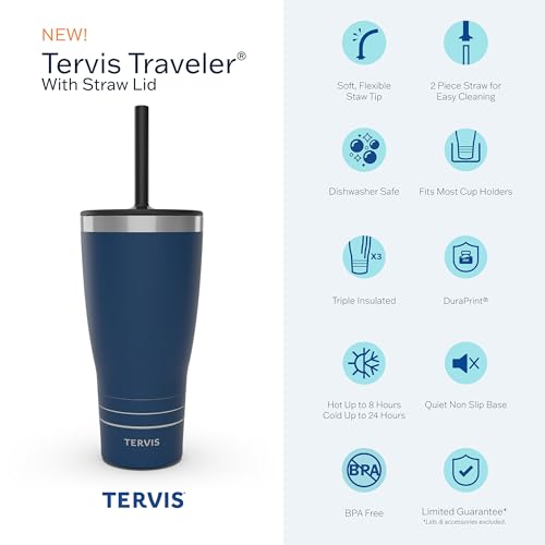 Tervis Traveler Golf Titanium Clubhead Triple Walled Insulated Tumbler Travel Cup Keeps Drinks Cold & Hot, 30oz with Straw Lid, Stainless Steel