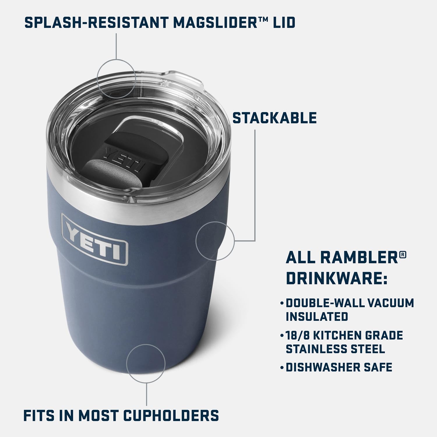 YETI Rambler 16 oz Stackable Tumbler, Vacuum Insulated, Stainless Steel with MagSlider Lid, Cape Taupe