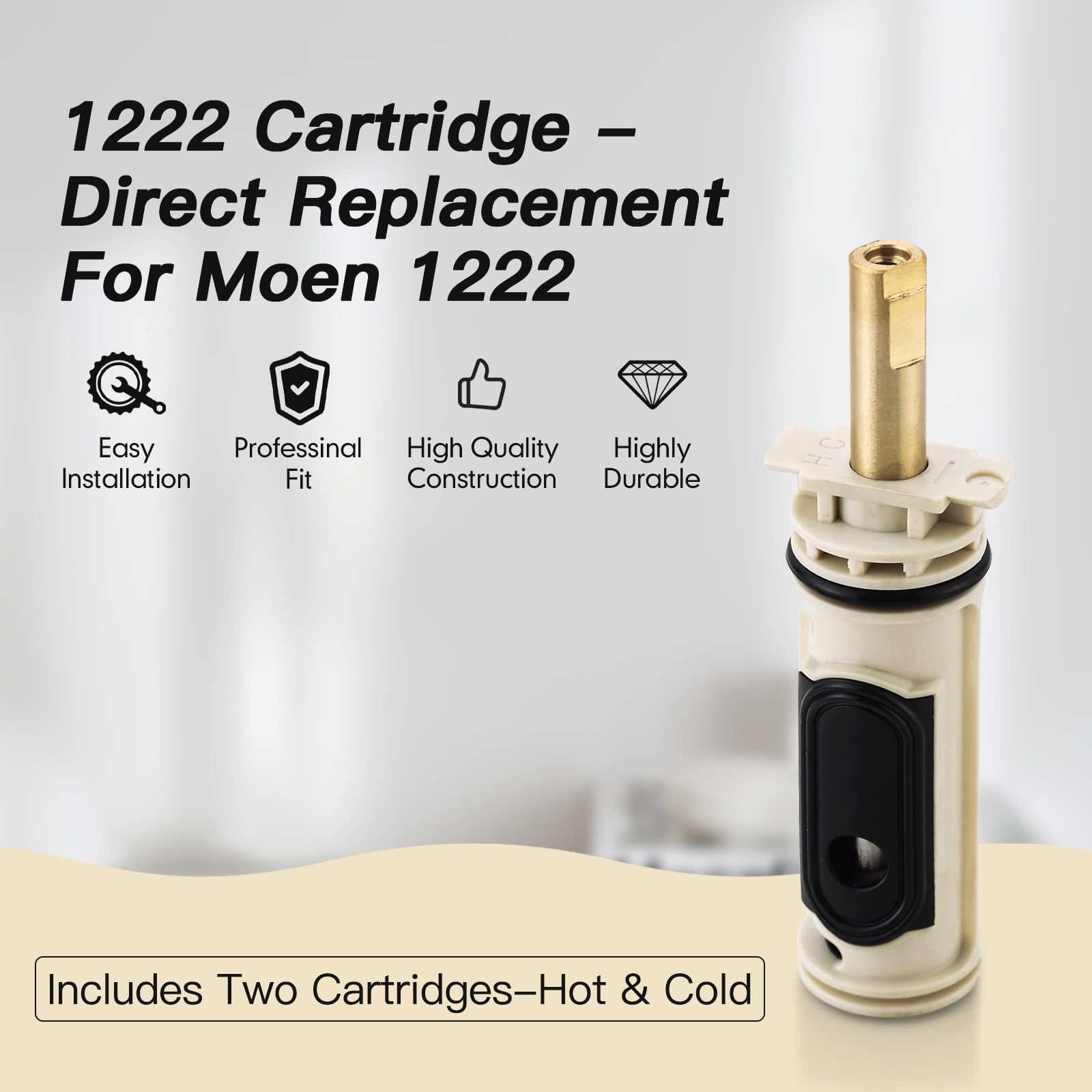 1222 Replacement Cartridge Kit for Moen One-Handle Posi Temp Faucets,Replacement Compatible with Moen Tub Shower,Durable Brass & Plastic(Silicone Oil Included,Retainer Clip,Installation Instructions)